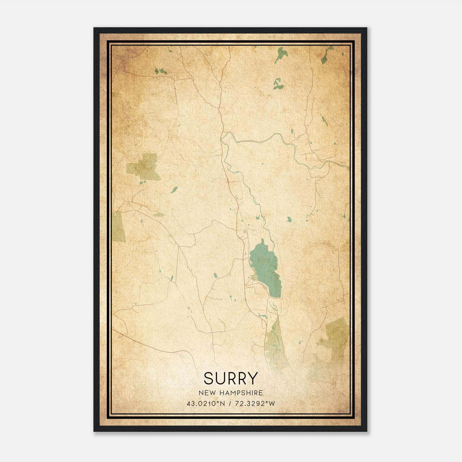 Vintage Surry New Hampshire Map Poster, Surry NH City Road Wall Art ...