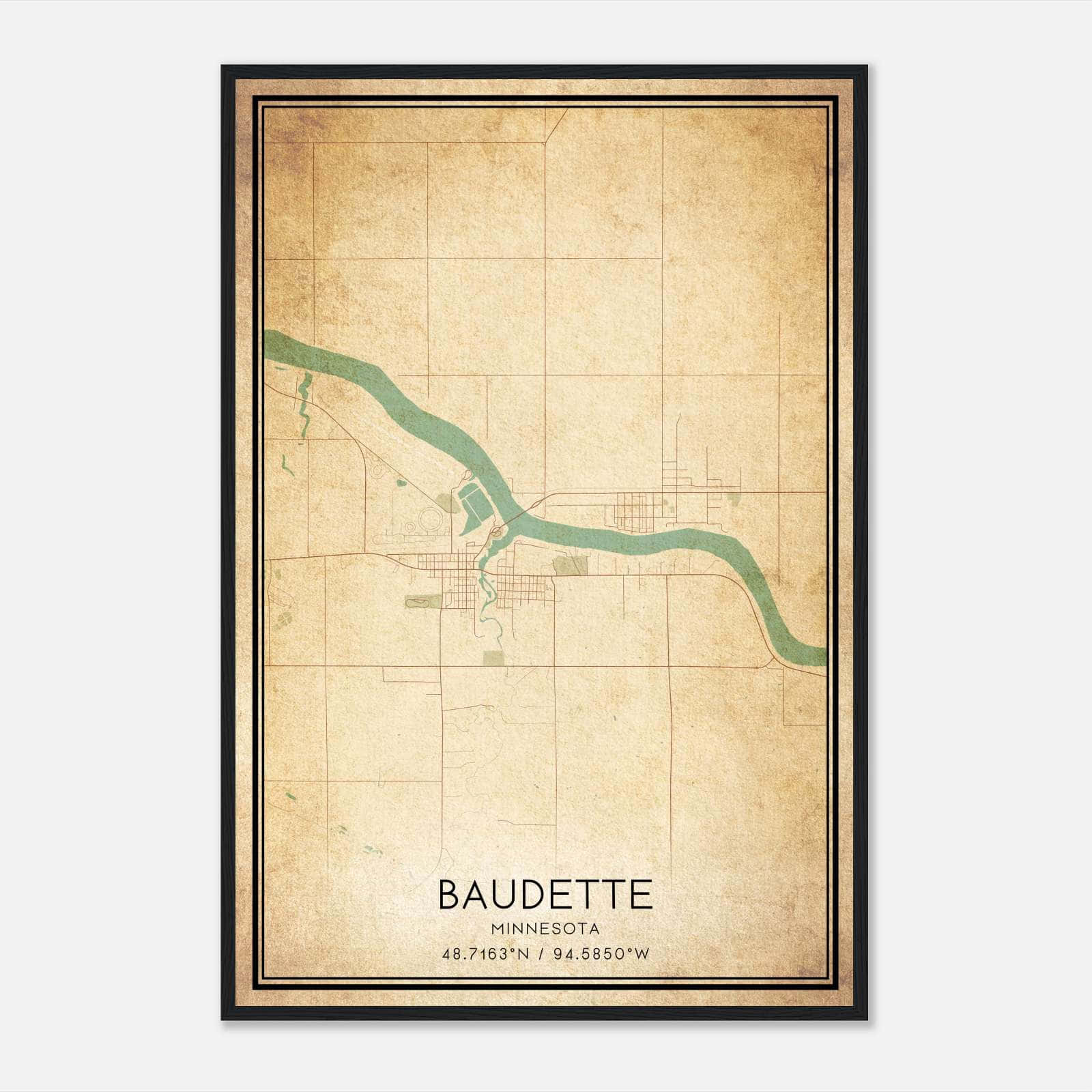 Vintage Baudette Minnesota Map Poster, Baudette MN City Road Wall Art ...