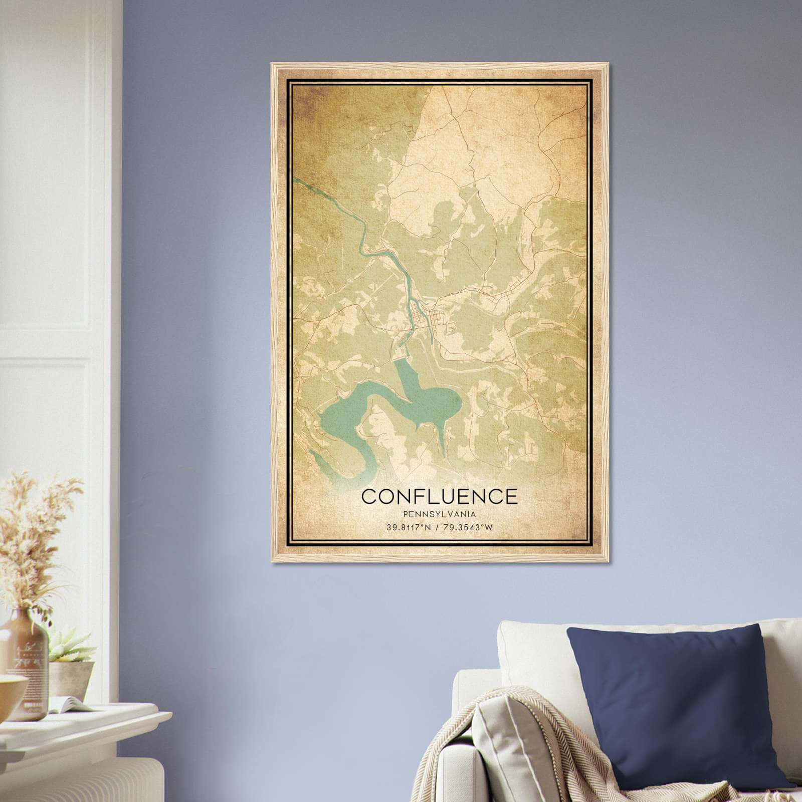 Vintage Confluence Pennsylvania Map Poster, Confluence PA City Road ...