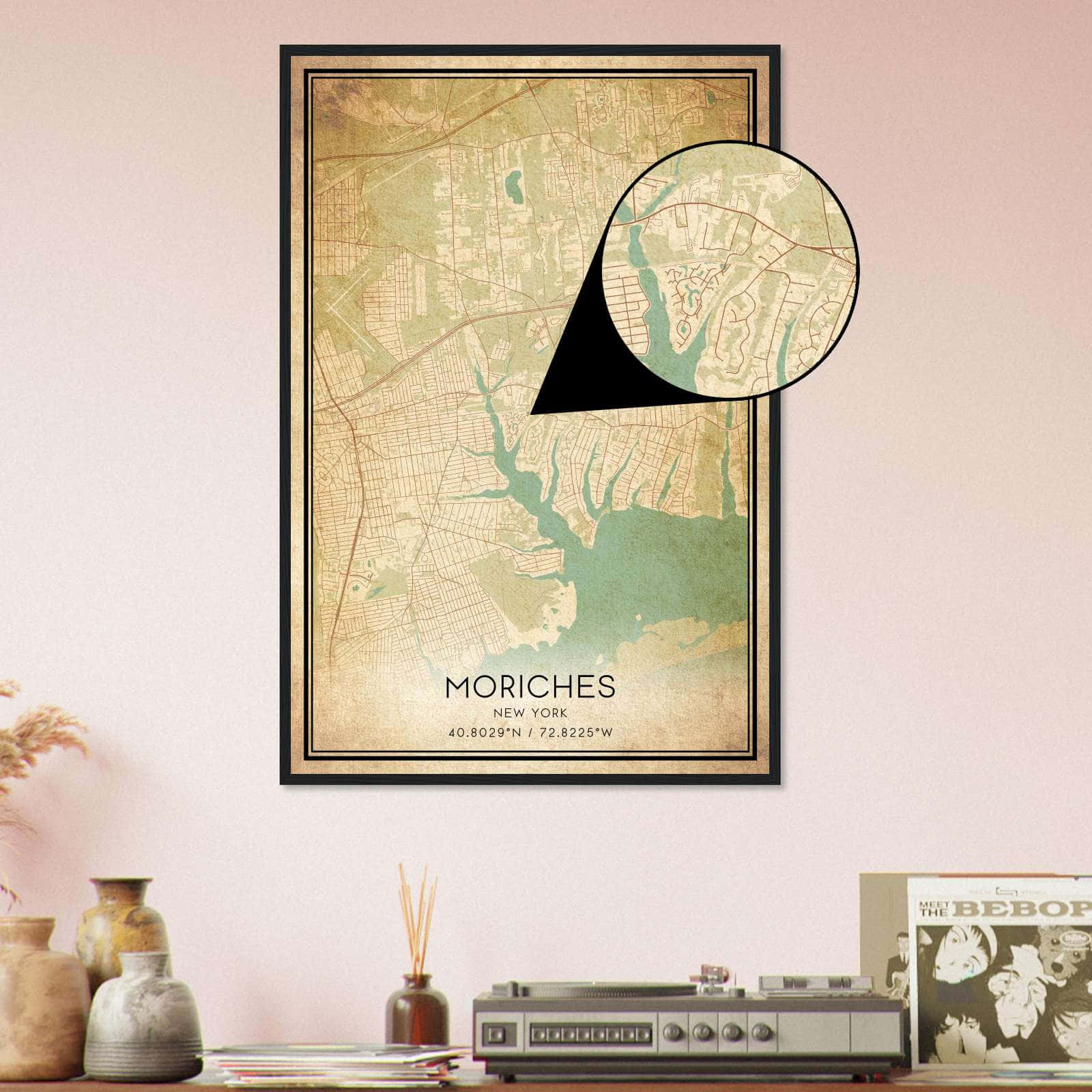 Vintage Moriches New York Map Poster, Moriches NY City Road Wall Art ...