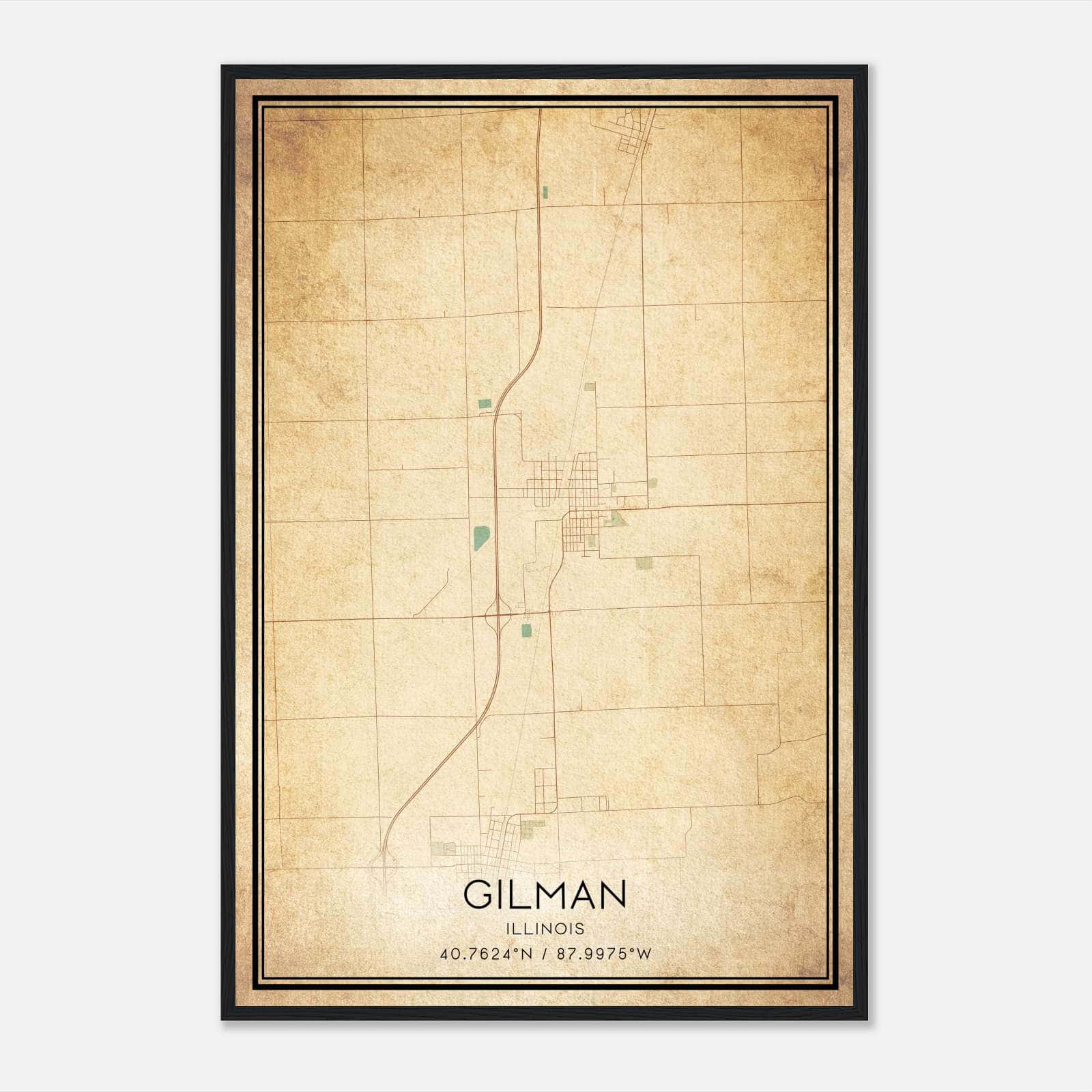 Vintage Gilman Illinois Map Poster, Gilman IL City Road Wall Art Print ...