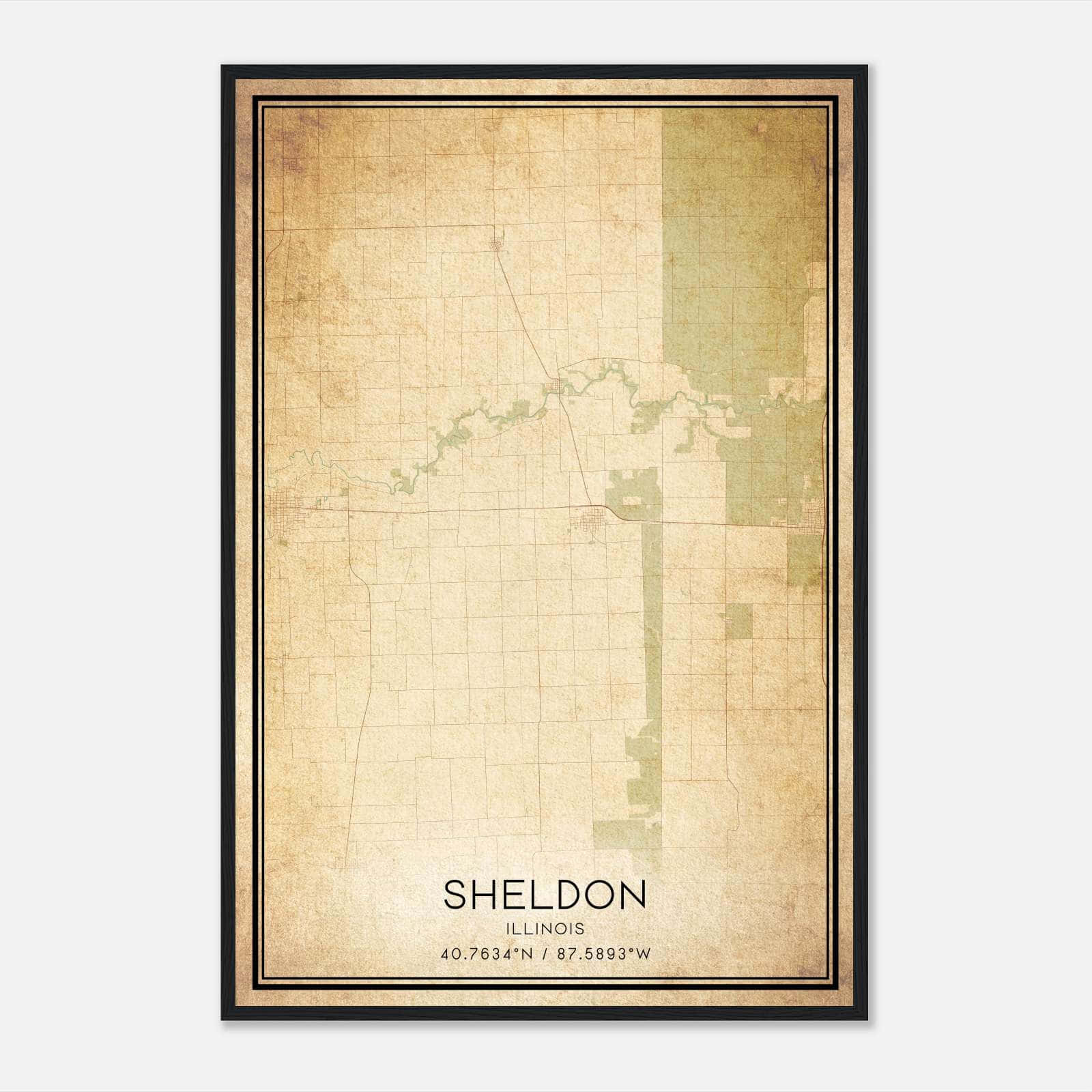 Vintage Sheldon Illinois Map Poster, Sheldon IL City Road Wall Art ...