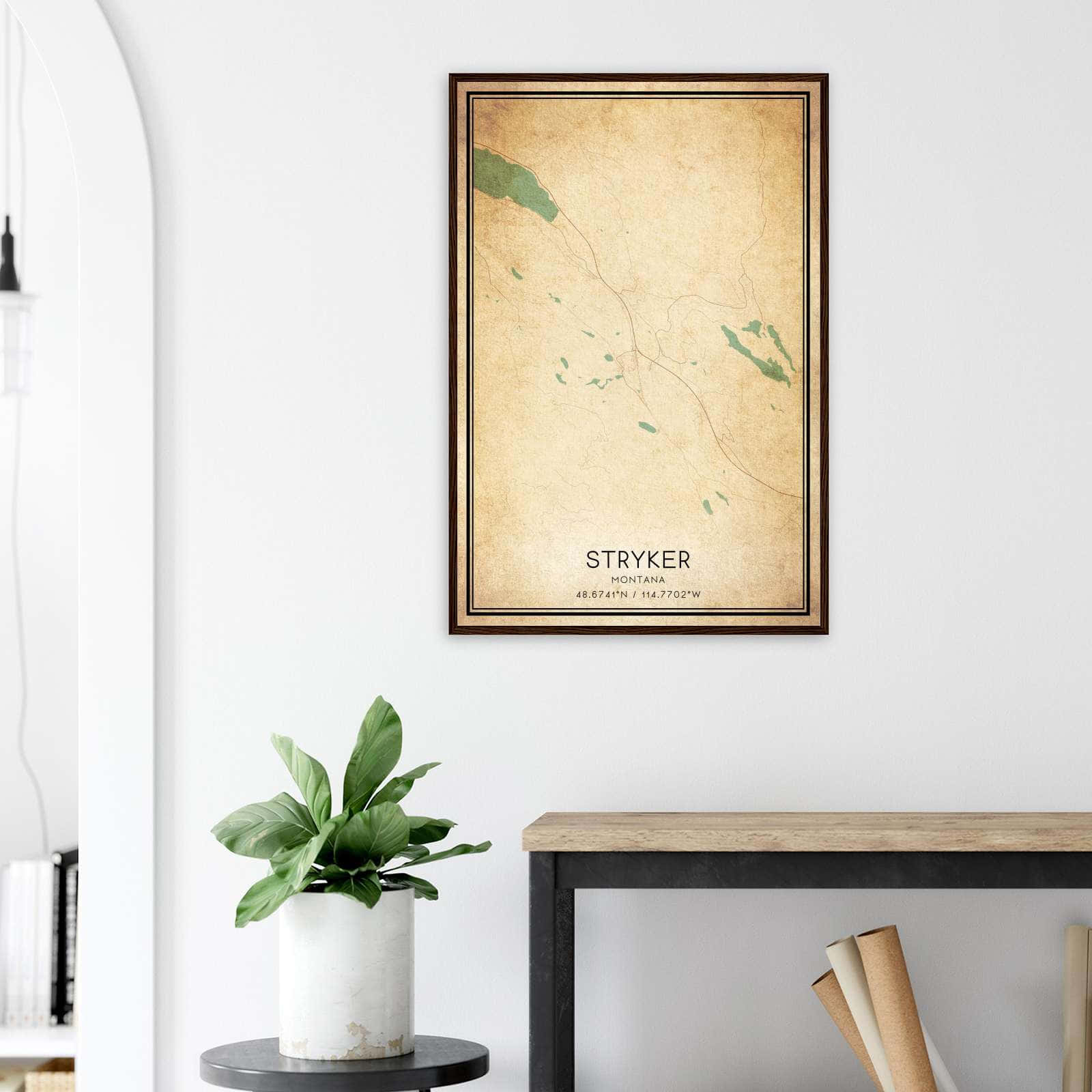 Vintage Stryker Montana Map Poster, Stryker MT City Road Wall Art Print ...