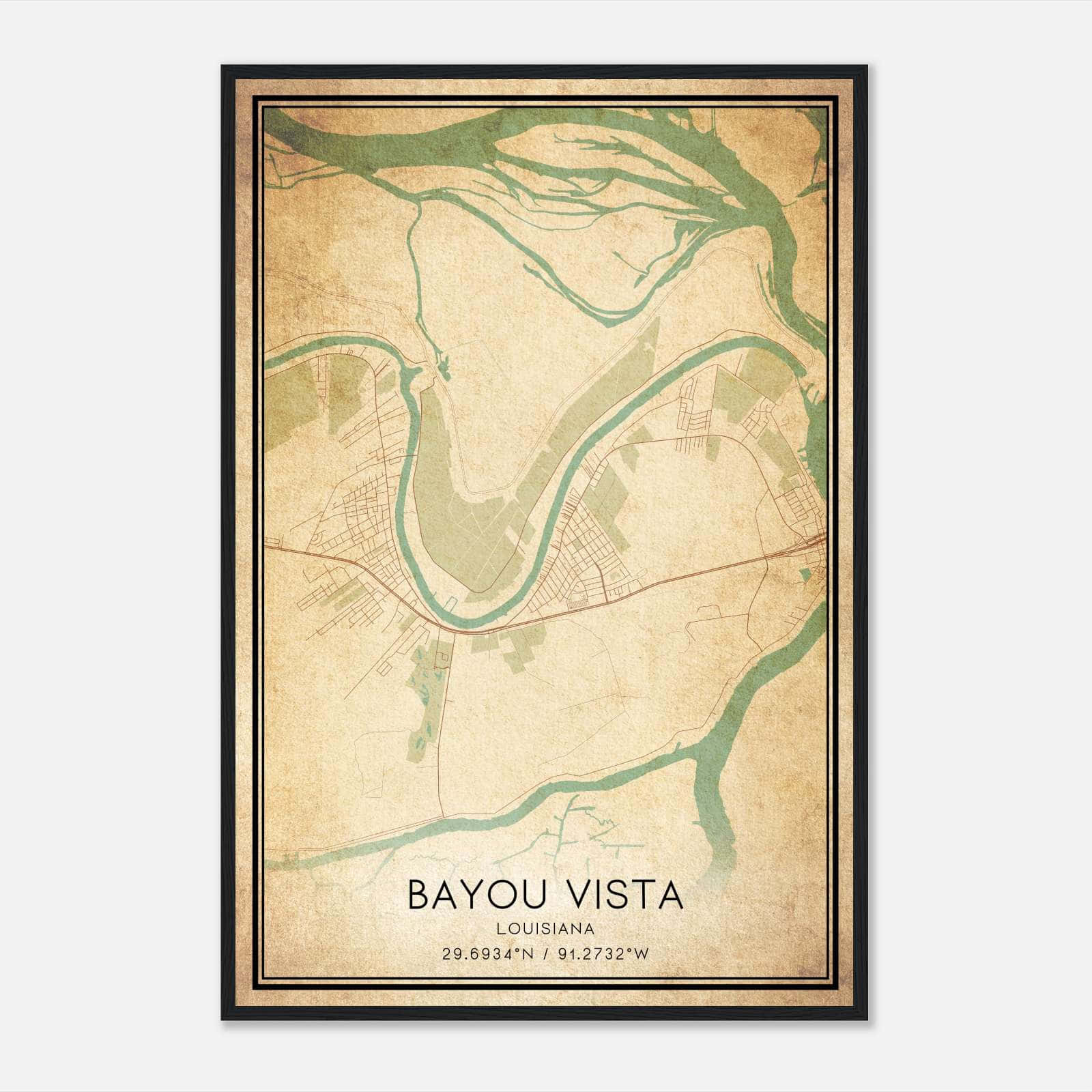 Vintage Bayou Vista Louisiana Map Poster, Bayou Vista LA City Road Wall ...