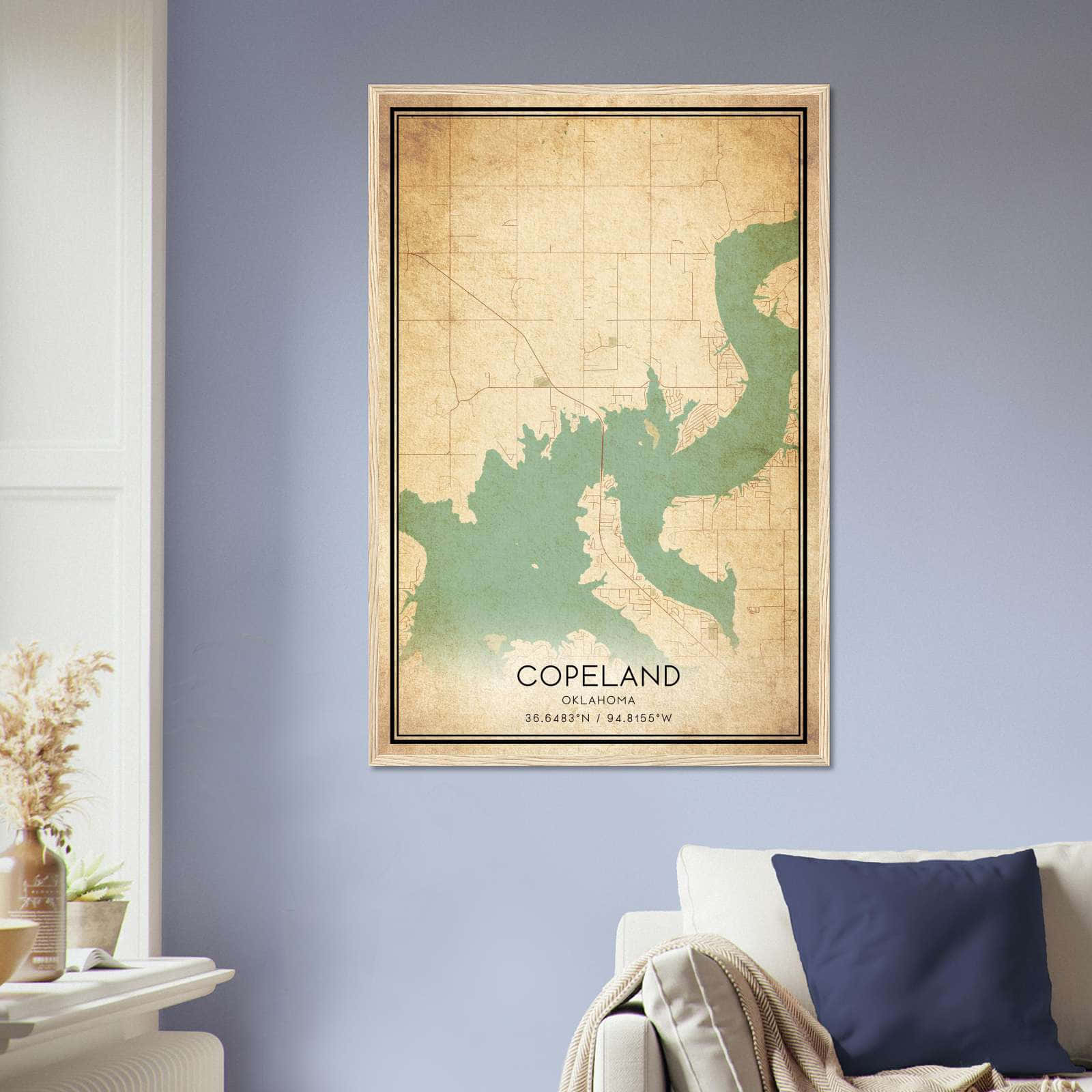 Vintage Copeland Oklahoma Map Poster, Copeland OK City Road Wall Art ...