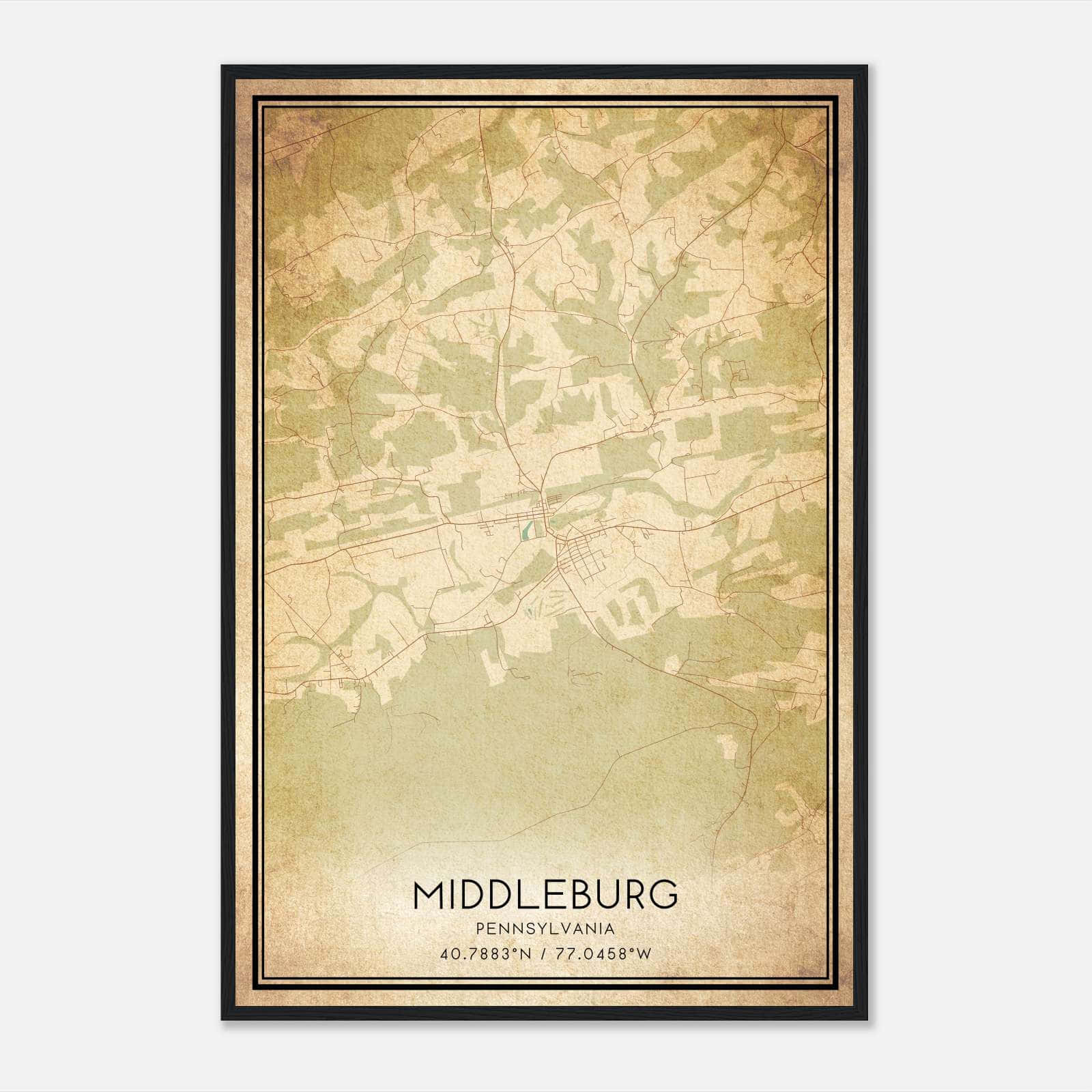 Vintage Middleburg Pennsylvania Map Poster, Middleburg PA City Road ...