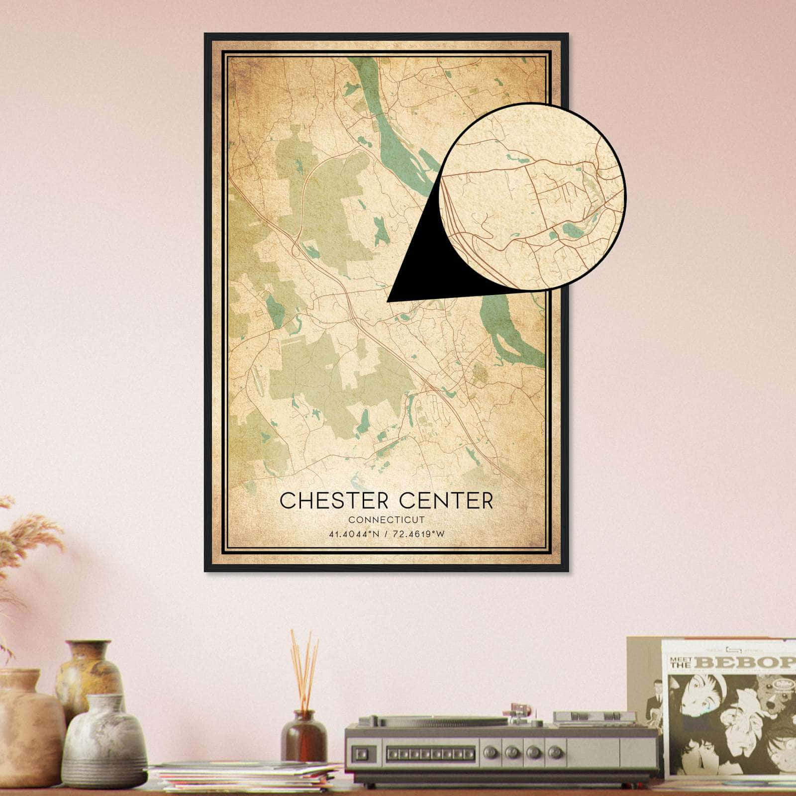 Vintage Chester Center Connecticut Map Poster, Chester Center CT City ...