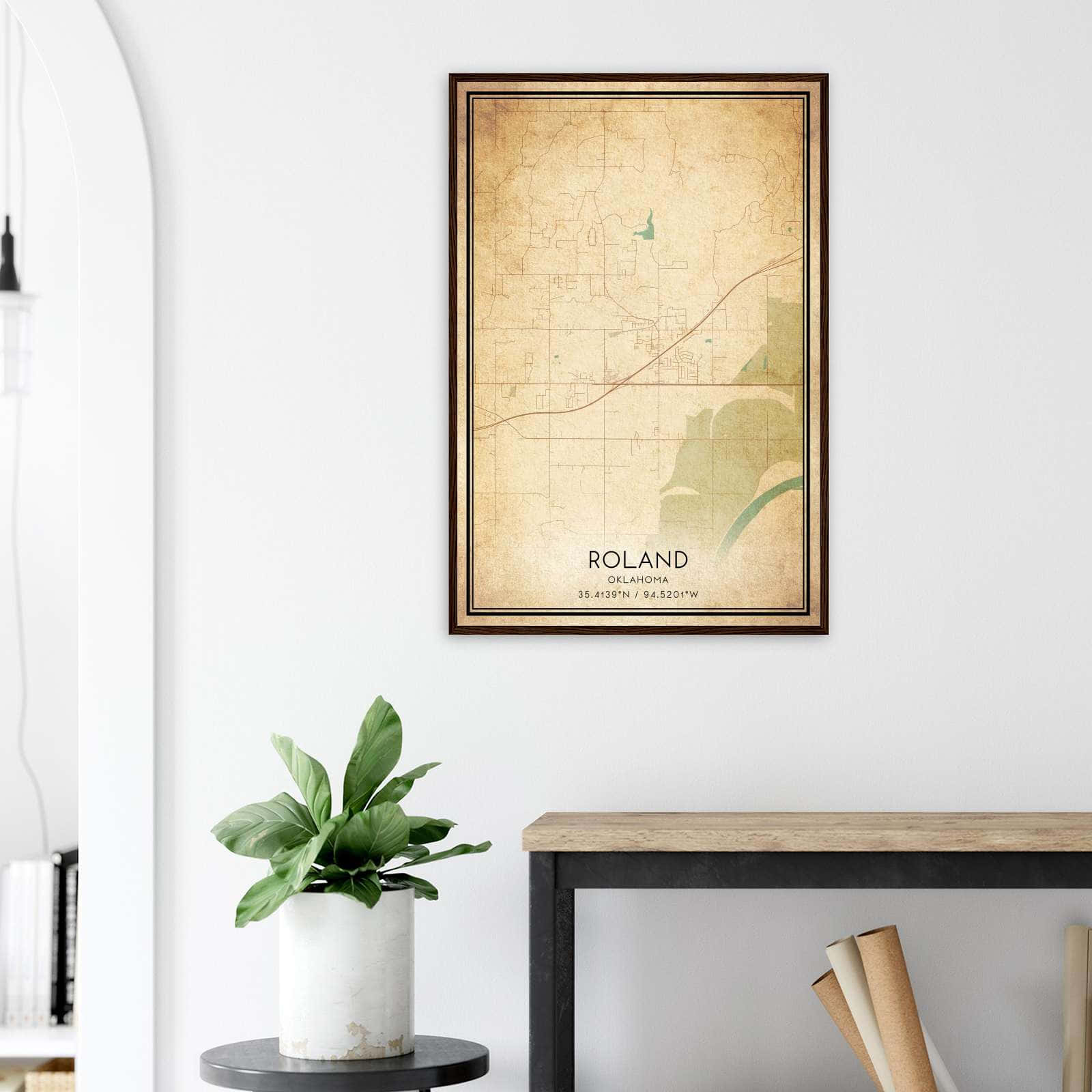 Vintage Roland Oklahoma Map Poster, Roland OK City Road Wall Art Print ...