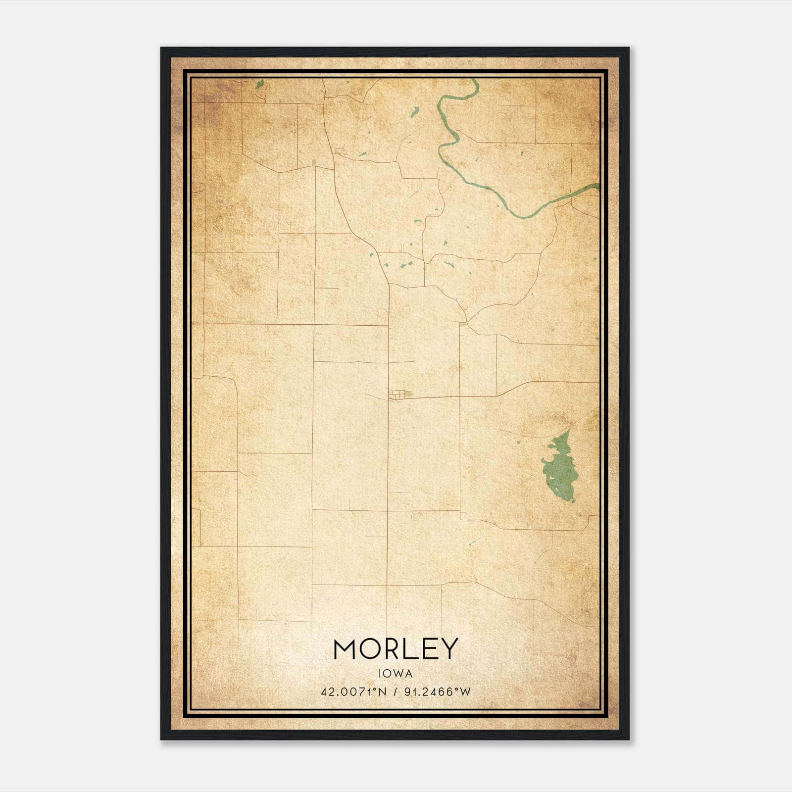 Vintage Morley Iowa Map Poster, Morley IA City Road Wall Art Print ...