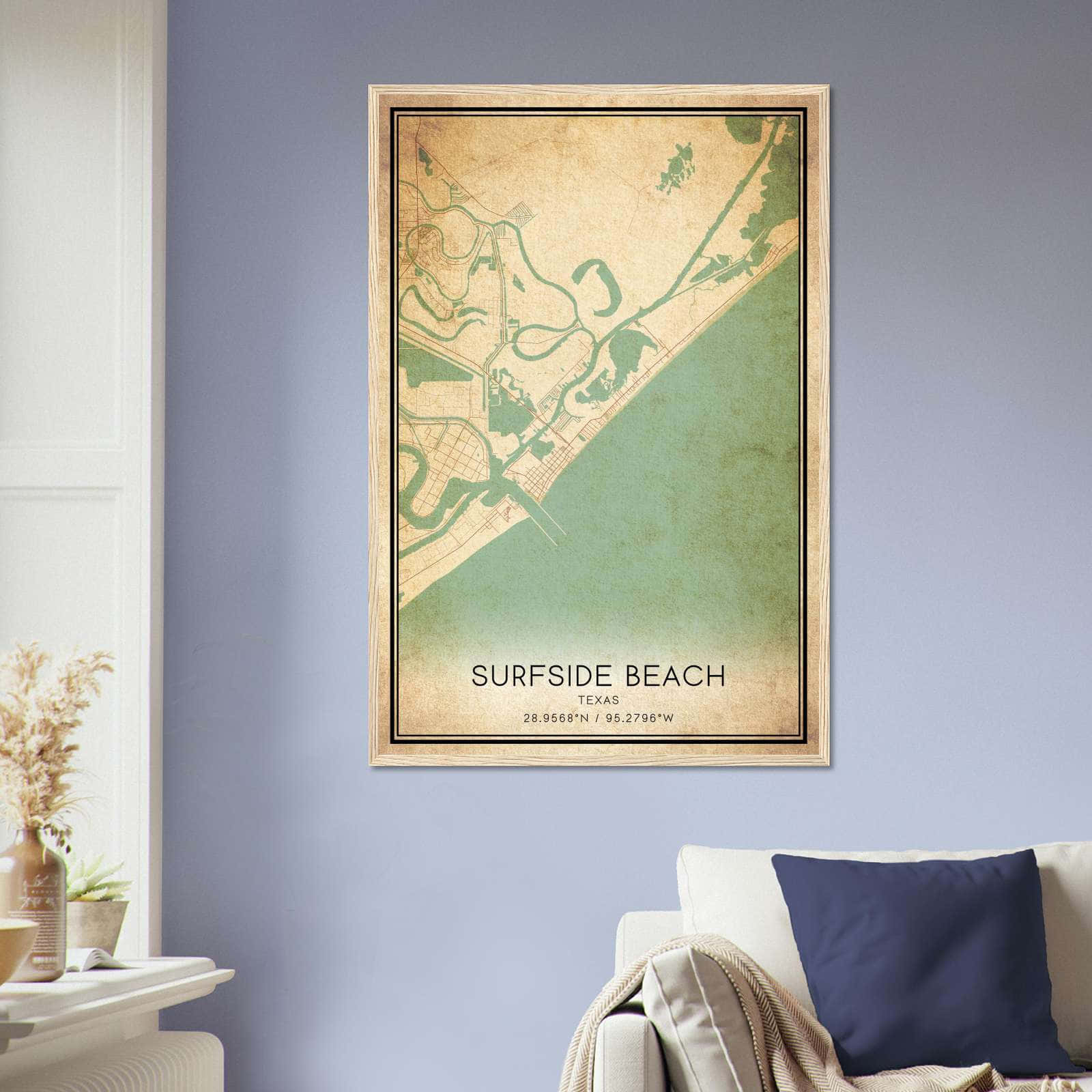 Vintage Surfside Beach Texas Map Poster, Surfside Beach TX City Road ...
