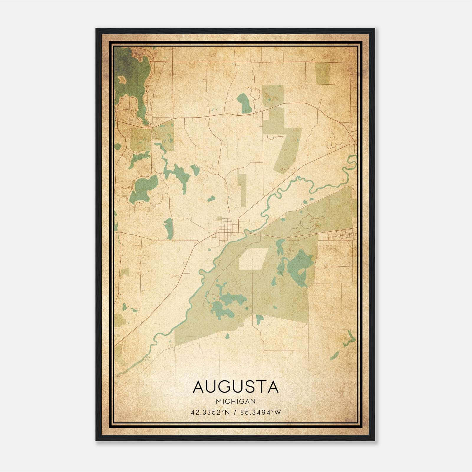 Vintage Augusta Michigan Map Poster, Augusta MI City Road Wall Art ...