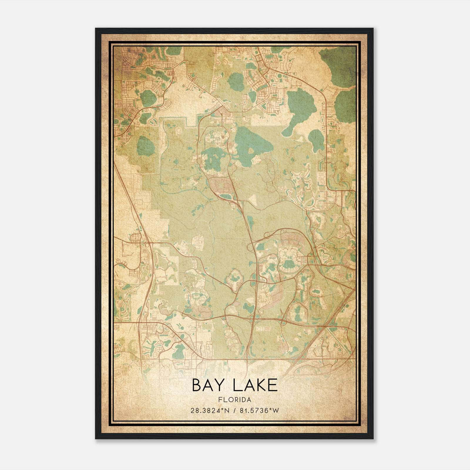 Vintage Bay Lake Florida Map Poster, Bay Lake FL City Road Wall Art ...