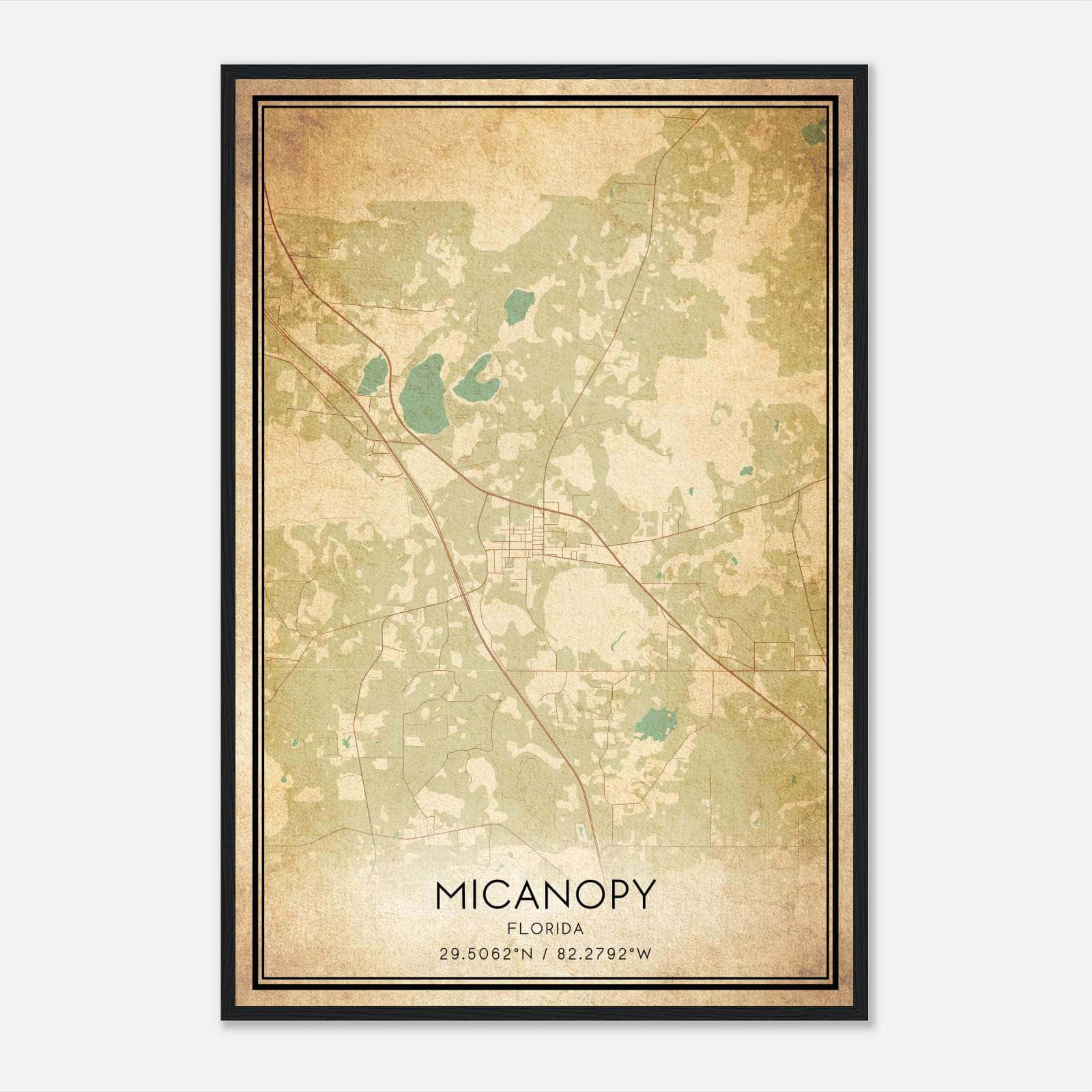 Vintage Micanopy Florida Map Poster, Micanopy FL City Road Wall Art ...