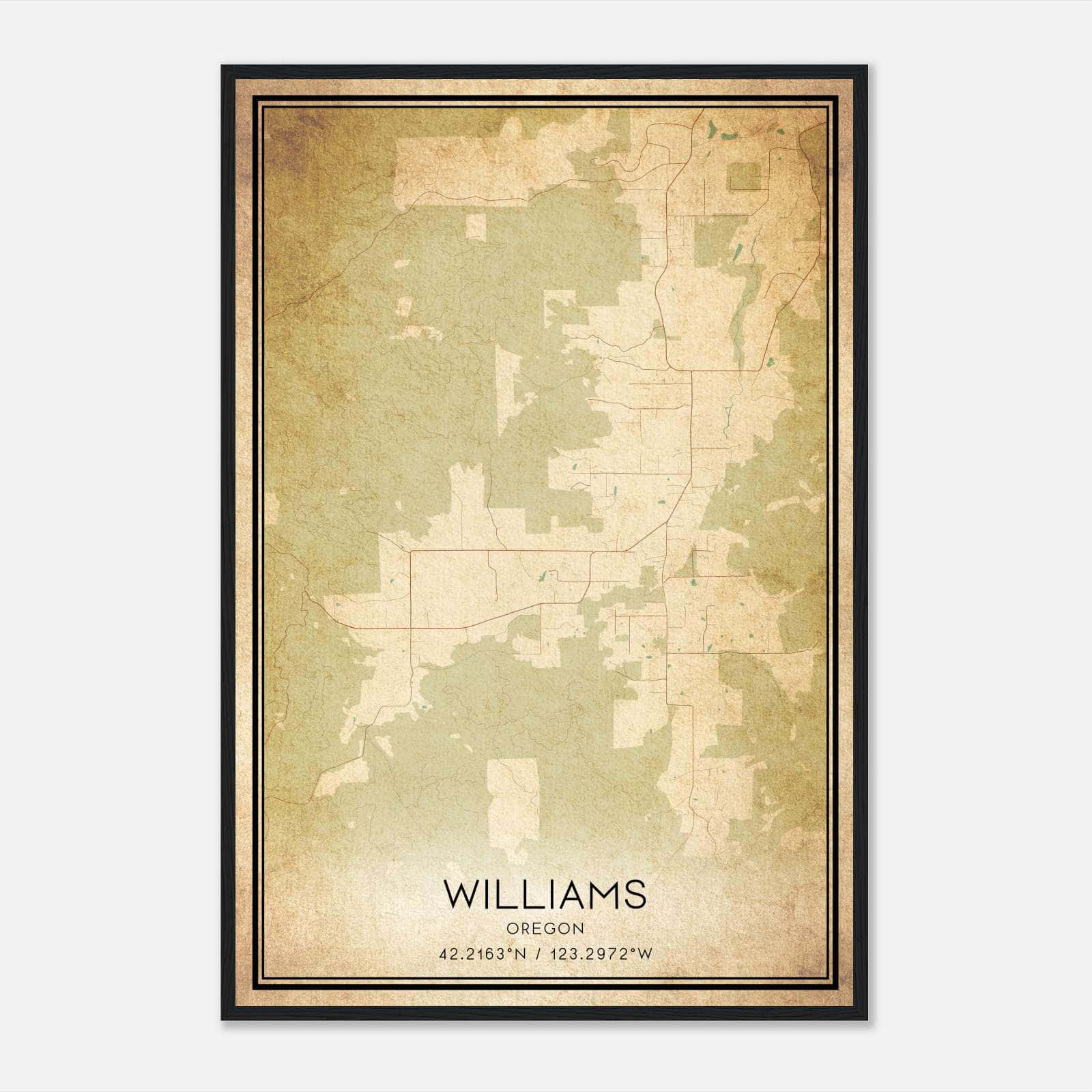 Vintage Williams Oregon Map Poster, Williams OR City Road Wall Art ...