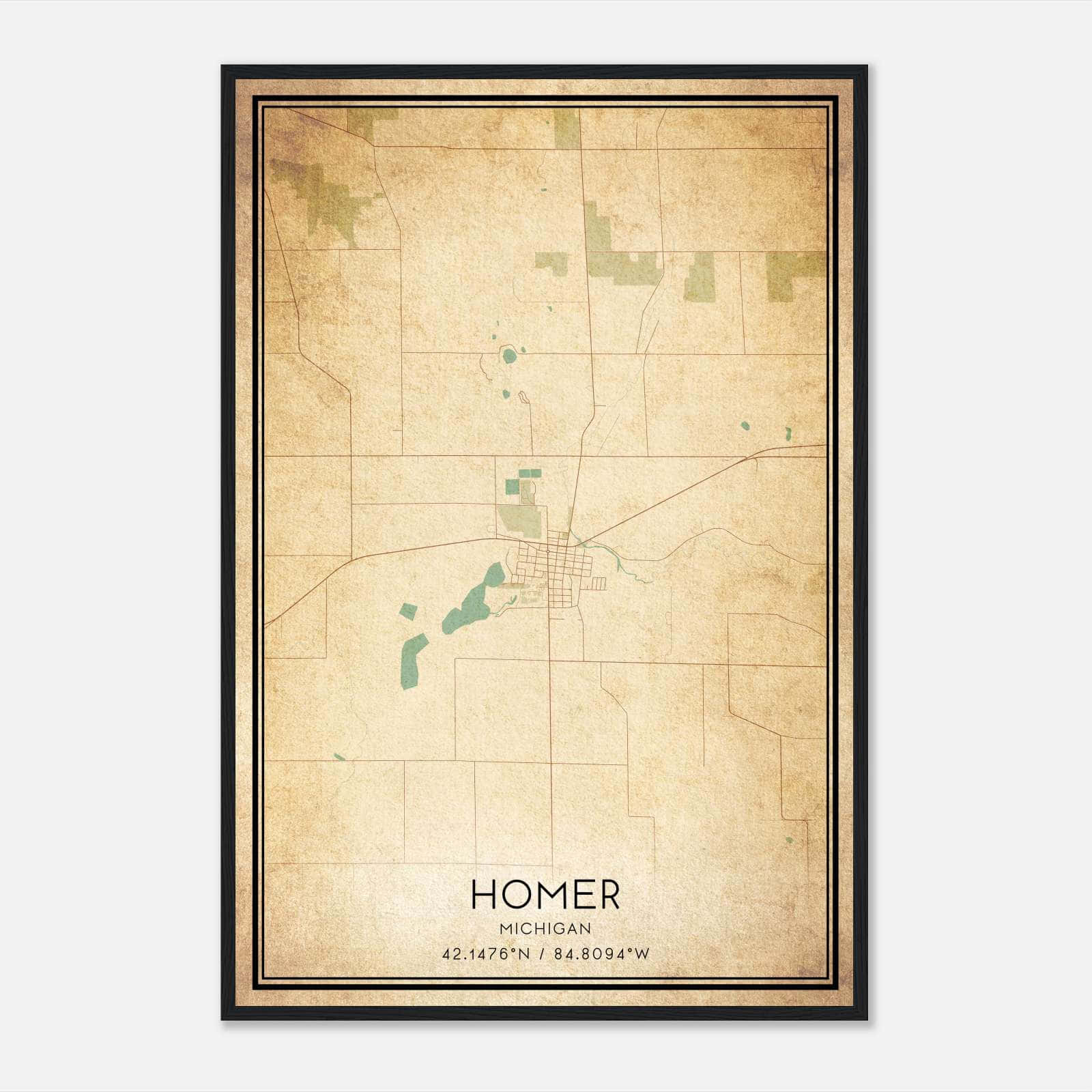 Vintage Homer Michigan Map Poster, Homer MI City Road Wall Art Print ...