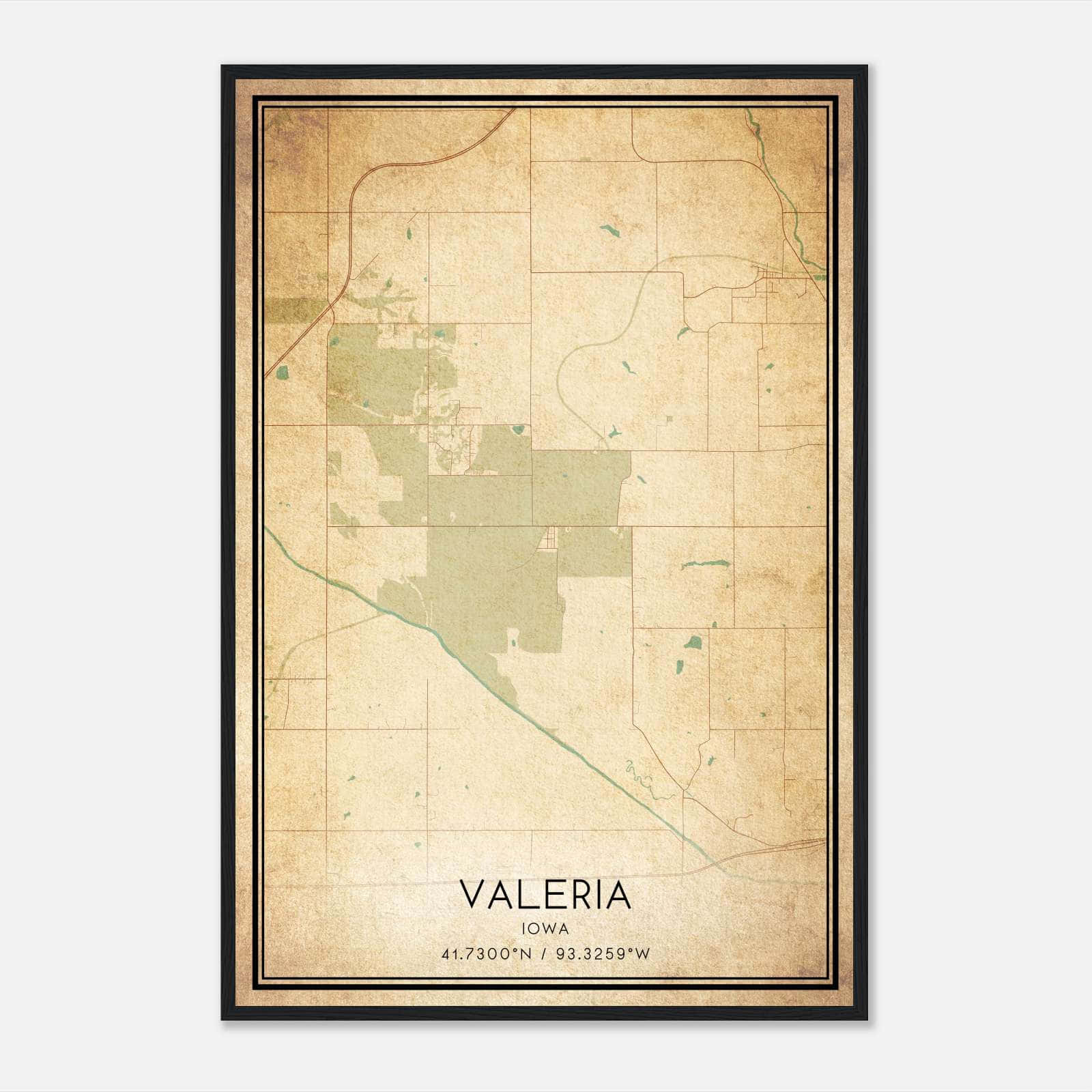 Vintage Valeria Iowa Map Poster, Valeria IA City Road Wall Art Print ...
