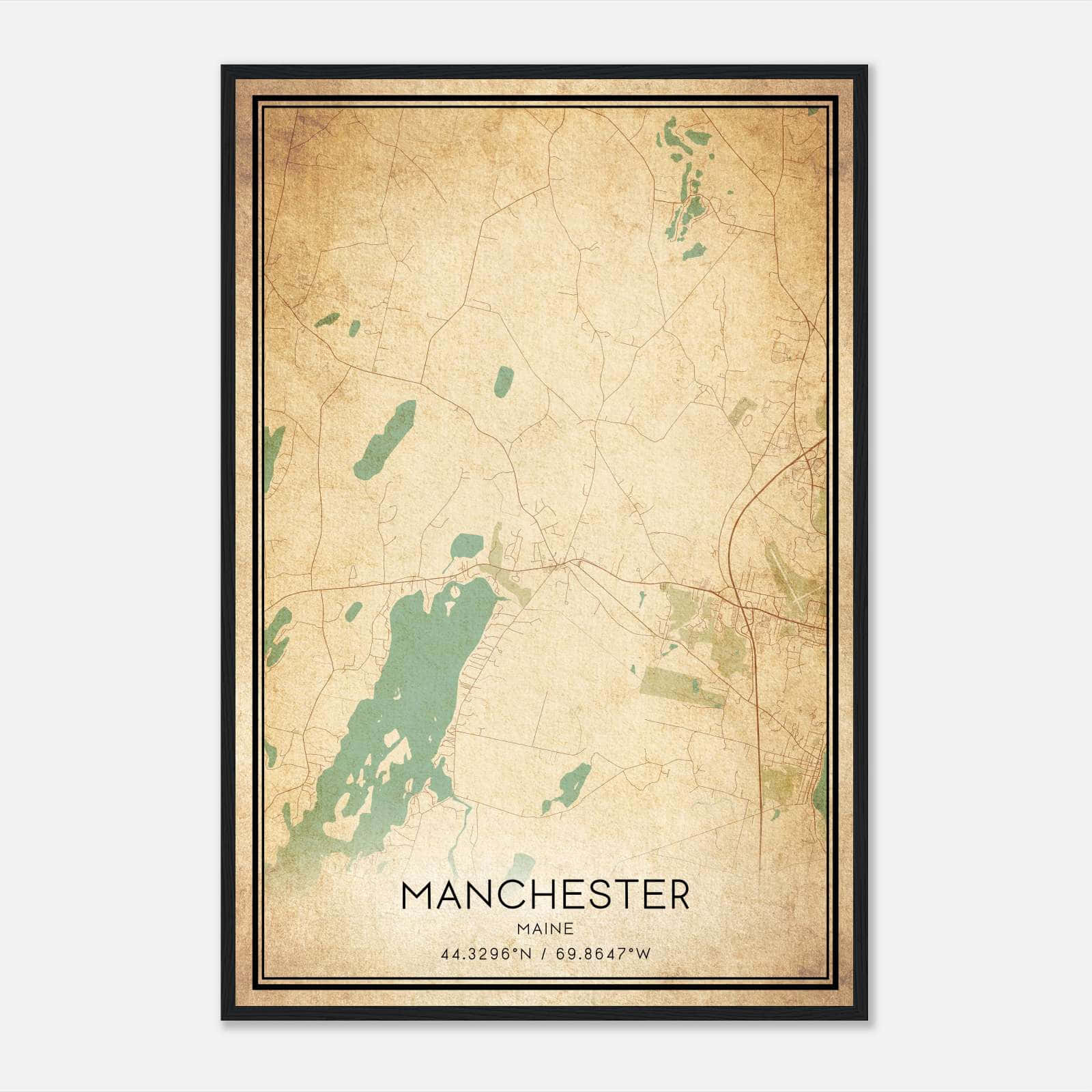 Vintage Manchester Maine Map Poster, Manchester ME City Road Wall Art ...