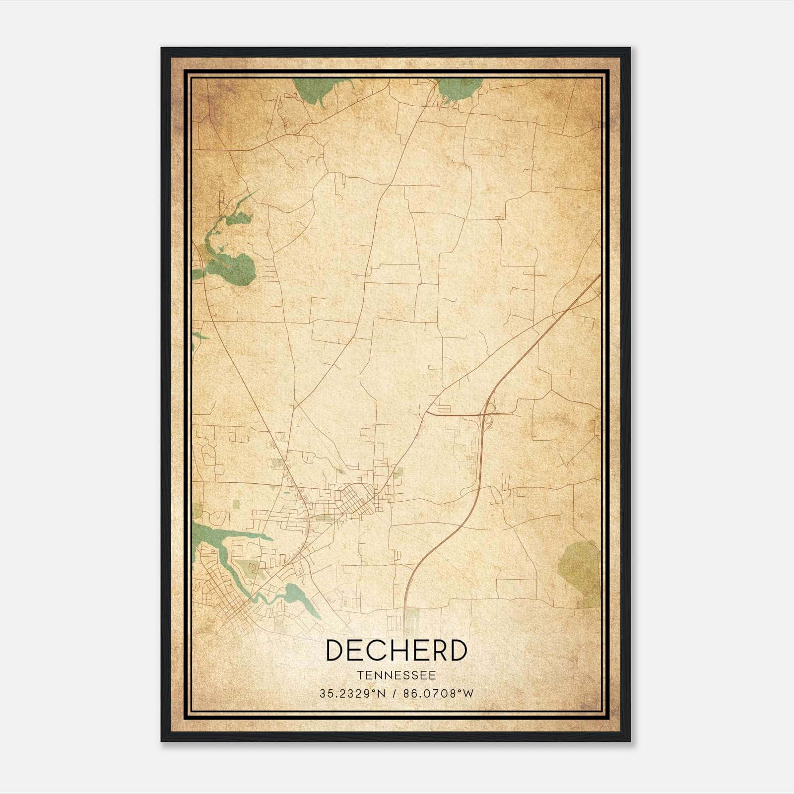 Vintage Decherd Tennessee Map Poster, Decherd TN City Road Wall Art ...