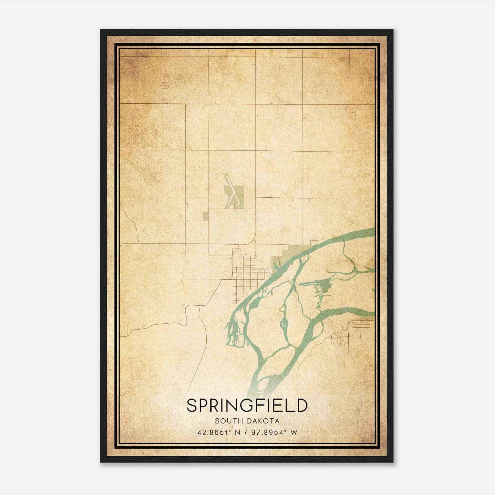 Vintage Springfield South Dakota Map Poster, Springfield SD City Road ...