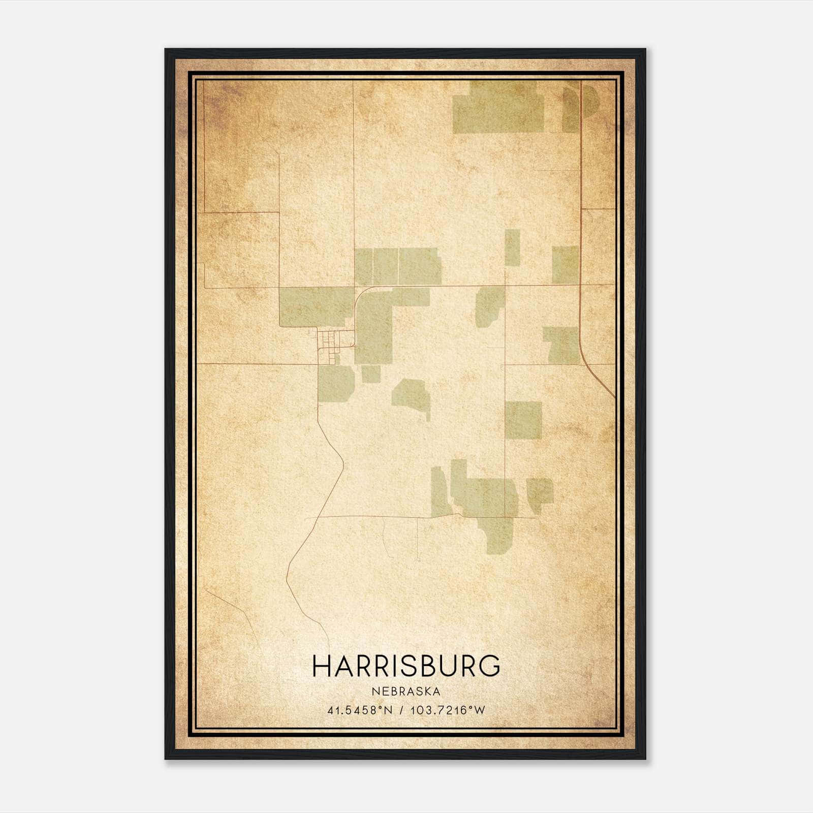 Vintage Harrisburg Nebraska Map Poster, Harrisburg NE City Road Wall ...