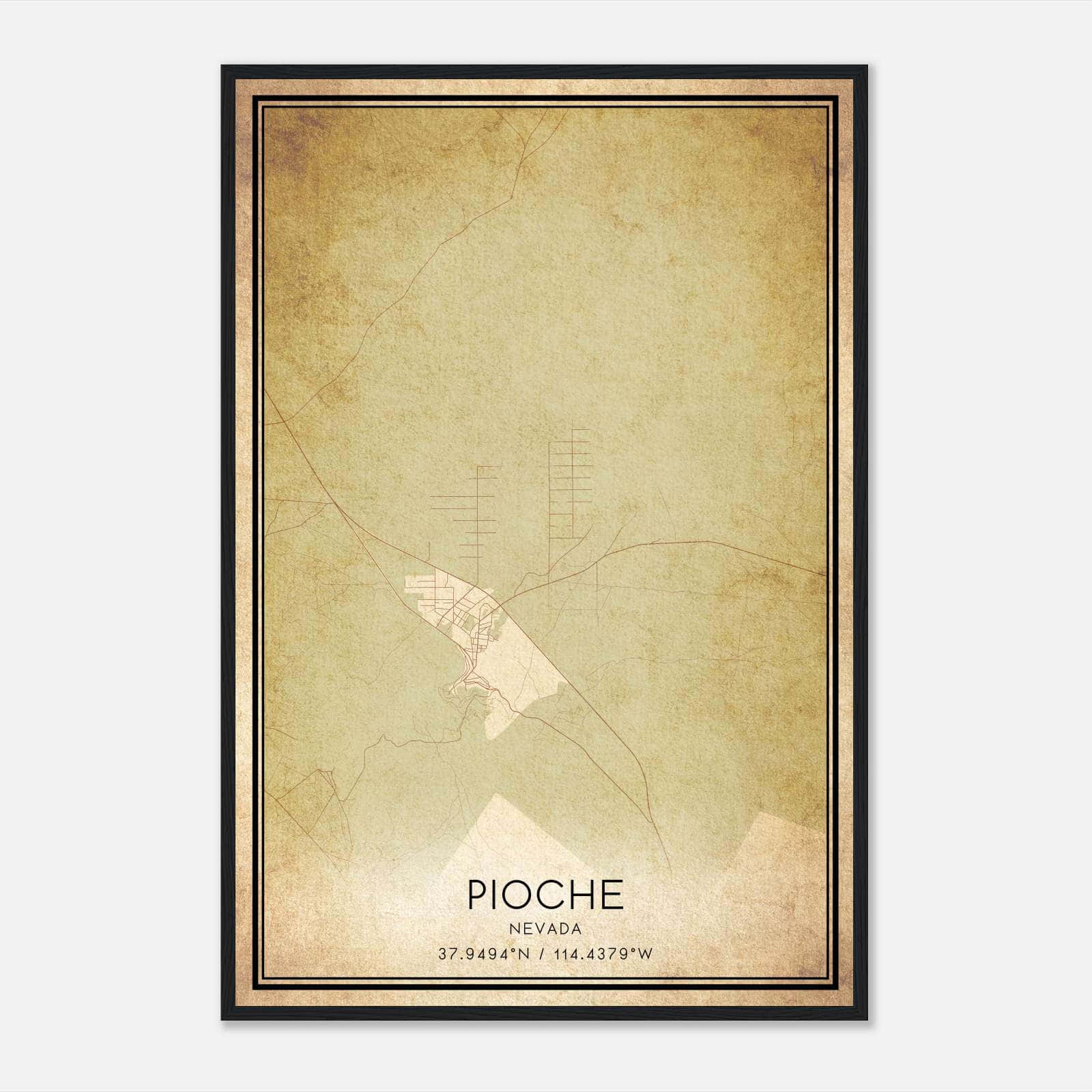 Vintage Pioche Nevada Map Poster, Pioche NV City Road Wall Art Print ...