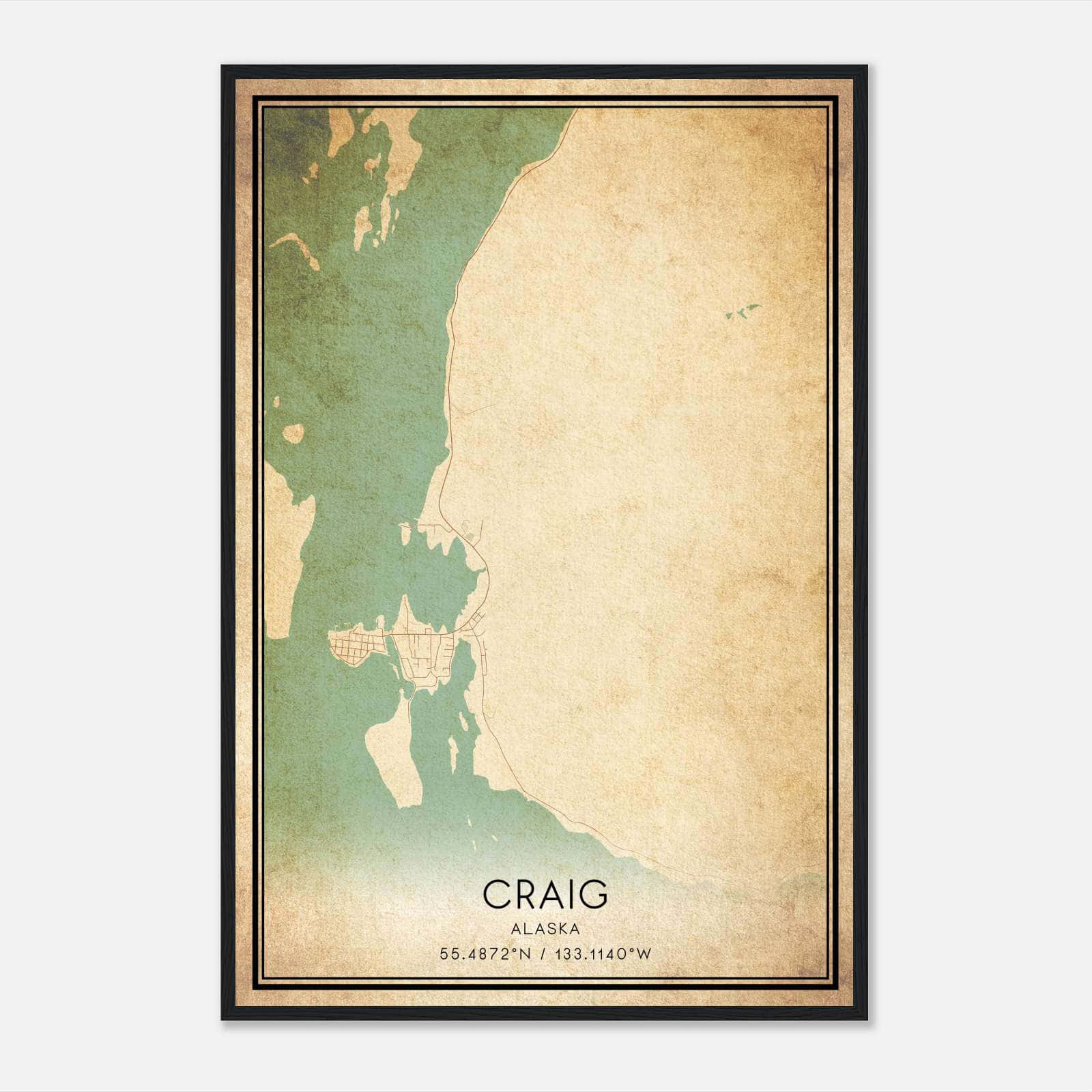 Vintage Craig Alaska Map Poster, Craig AK City Road Wall Art Print ...