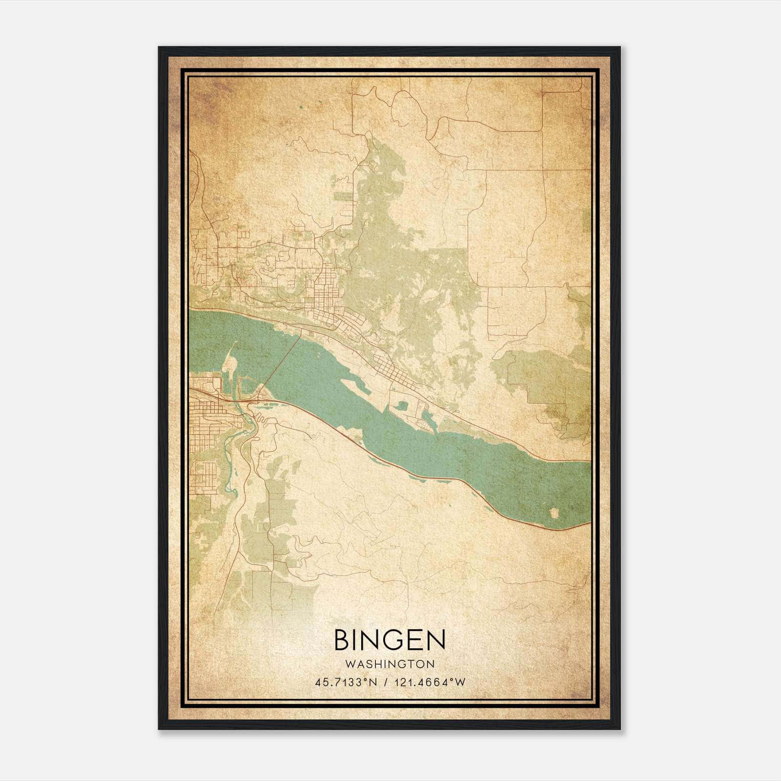 Vintage Bingen Washington Map Poster, Bingen WA City Road Wall Art ...