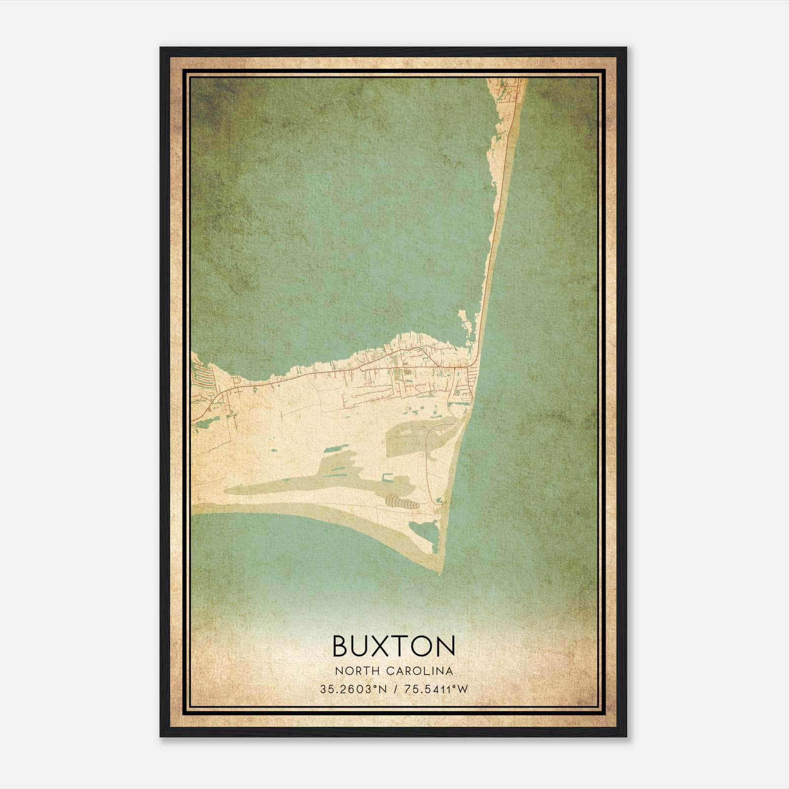 Vintage Buxton North Carolina Map Poster, Buxton NC City Road Wall Art ...