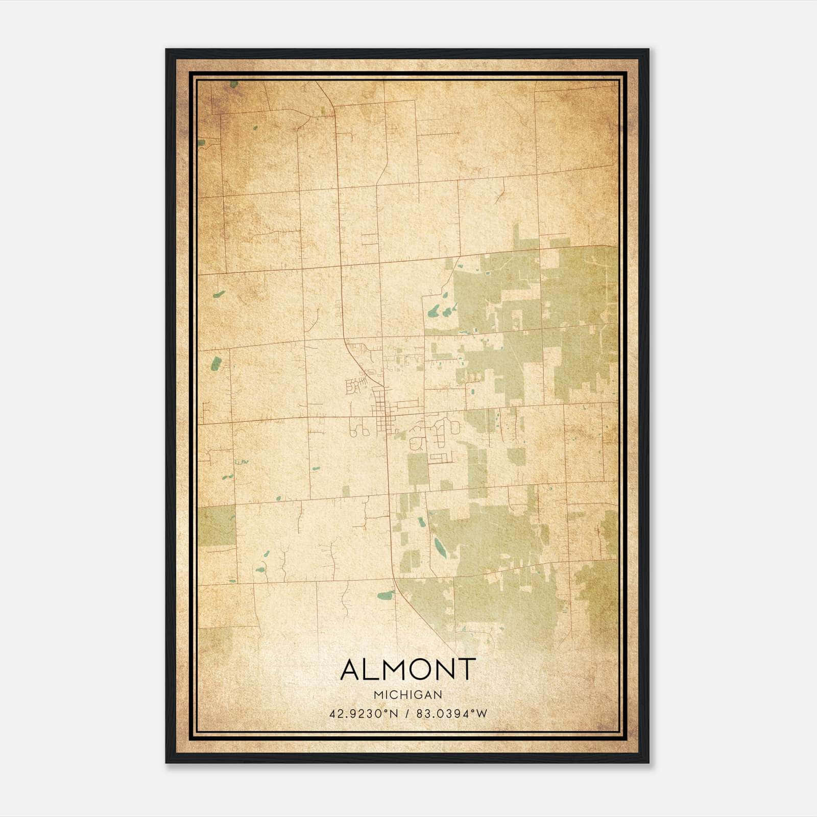 Vintage Almont Michigan Map Poster, Almont MI City Road Wall Art Print ...