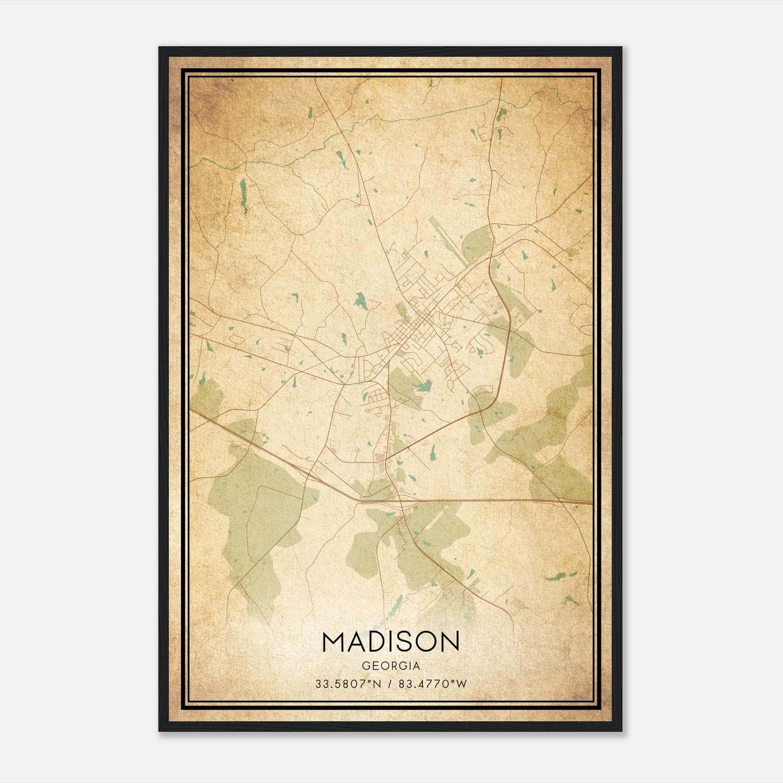 Vintage Madison Georgia Map Poster, Madison GA City Road Wall Art Print ...