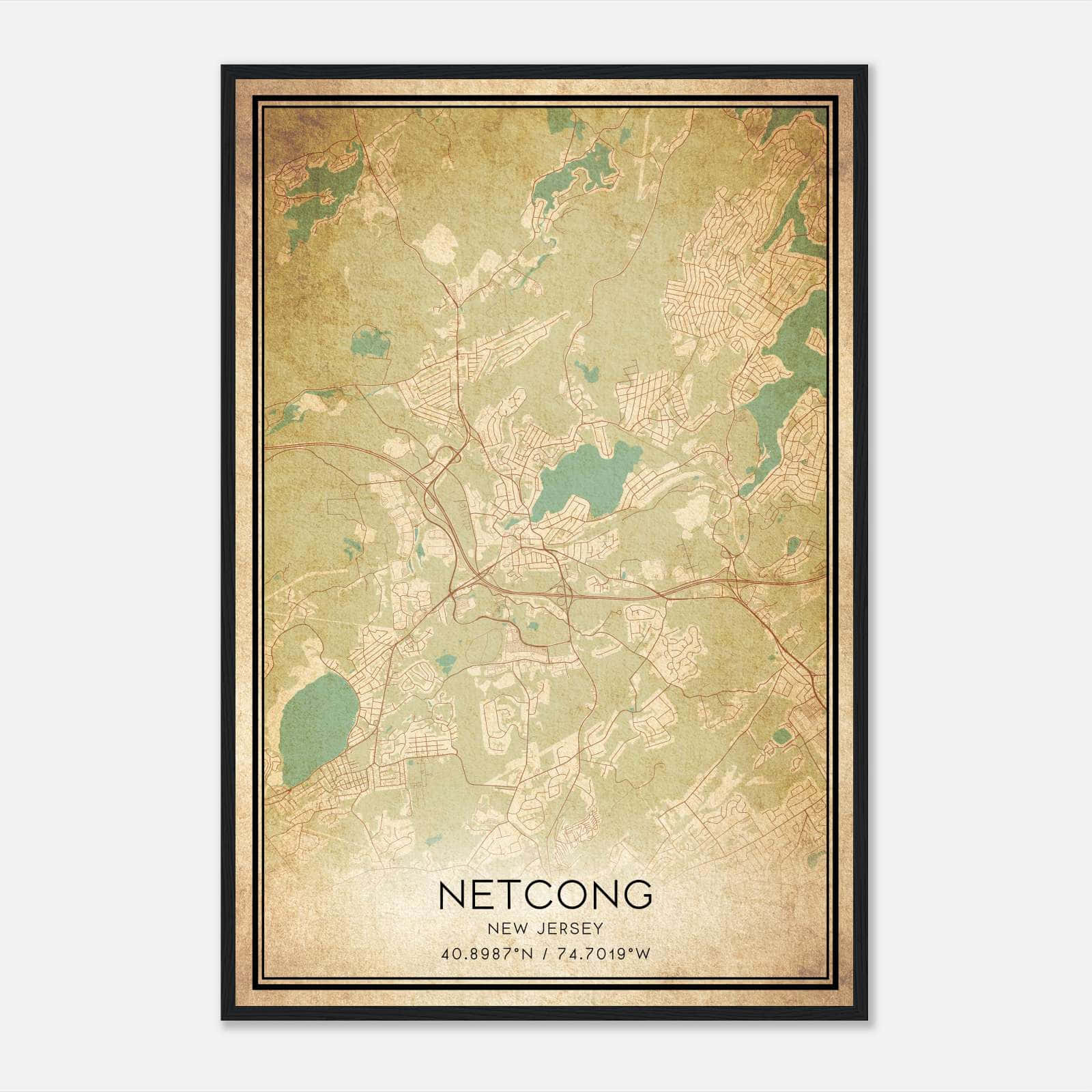 Vintage Netcong New Jersey Map Poster, Netcong NJ City Road Wall Art ...