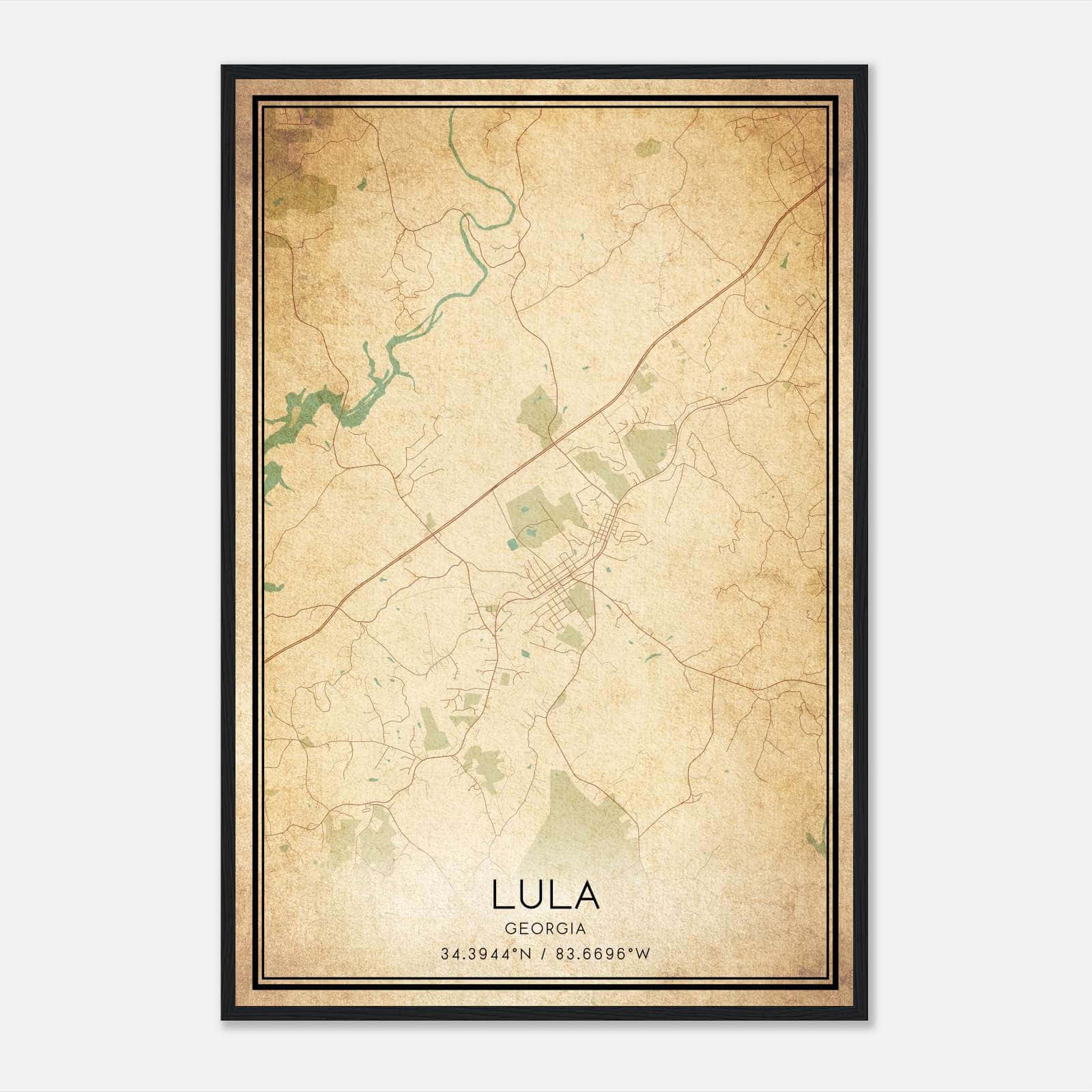 Vintage Lula Georgia Map Poster, Lula GA City Road Wall Art Print ...