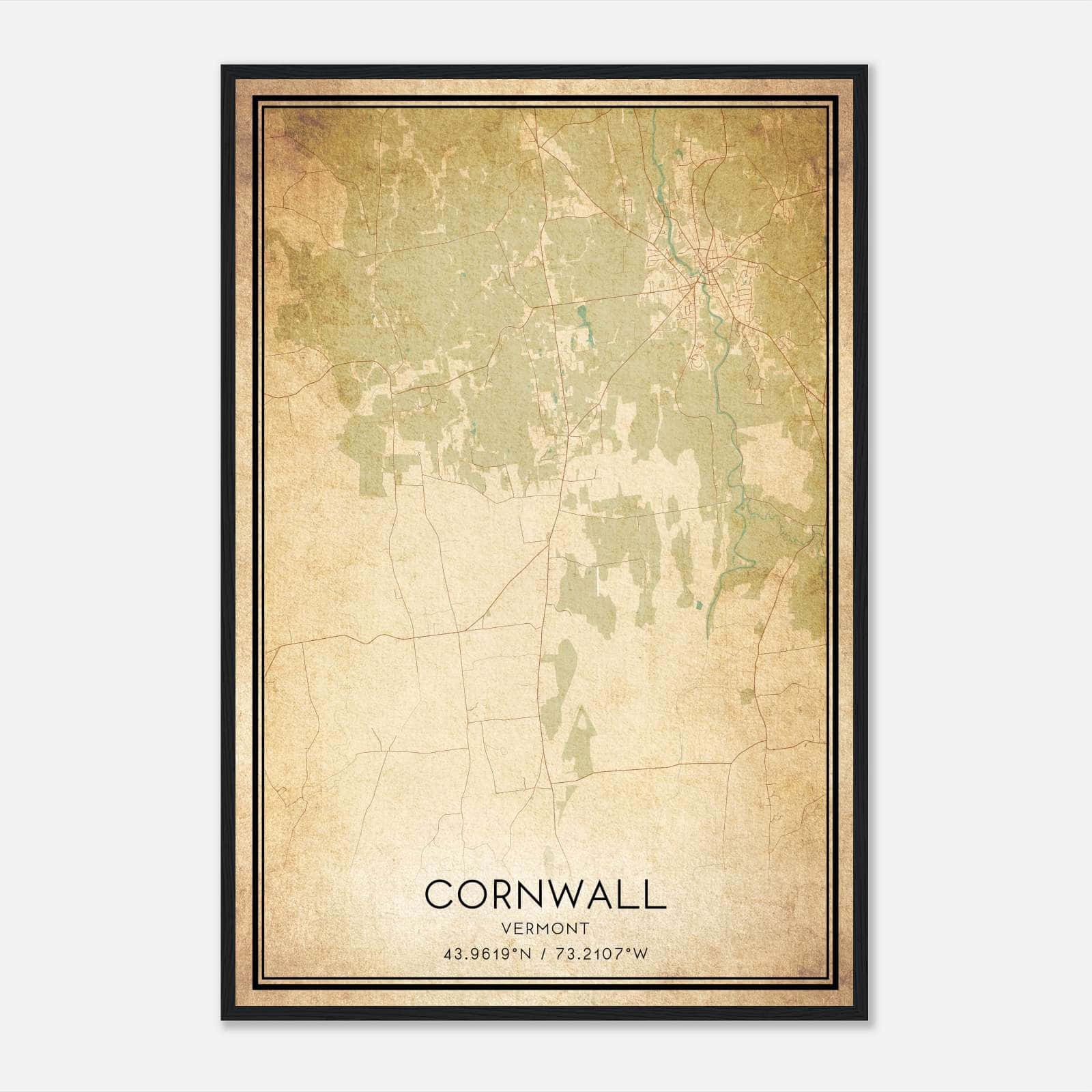 Vintage Cornwall Vermont Map Poster, Cornwall VT City Road Wall Art ...