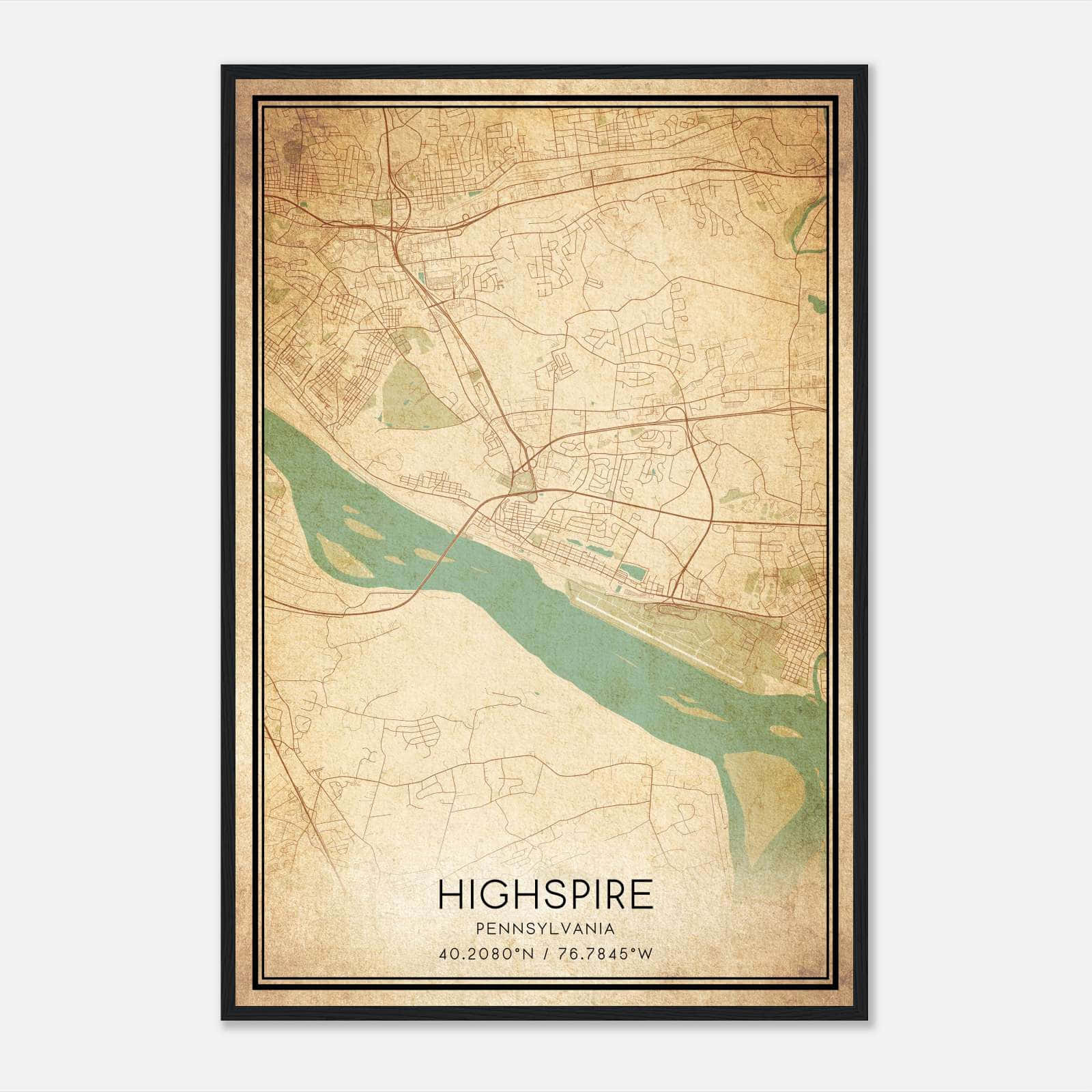 Vintage Highspire Pennsylvania Map Poster, Highspire PA City Road Wall ...