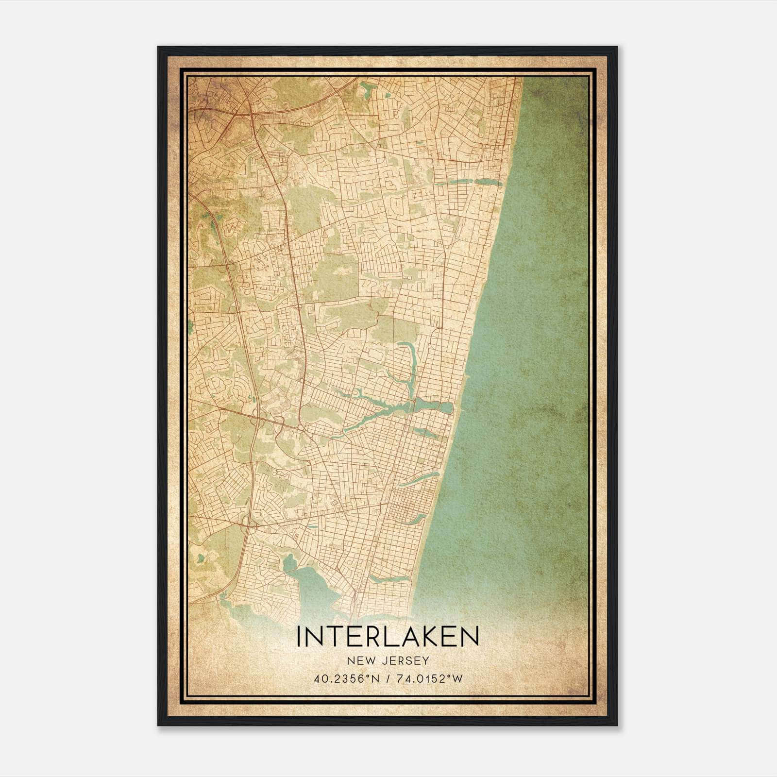 Vintage Interlaken New Jersey Map Poster, Interlaken NJ City Road Wall ...