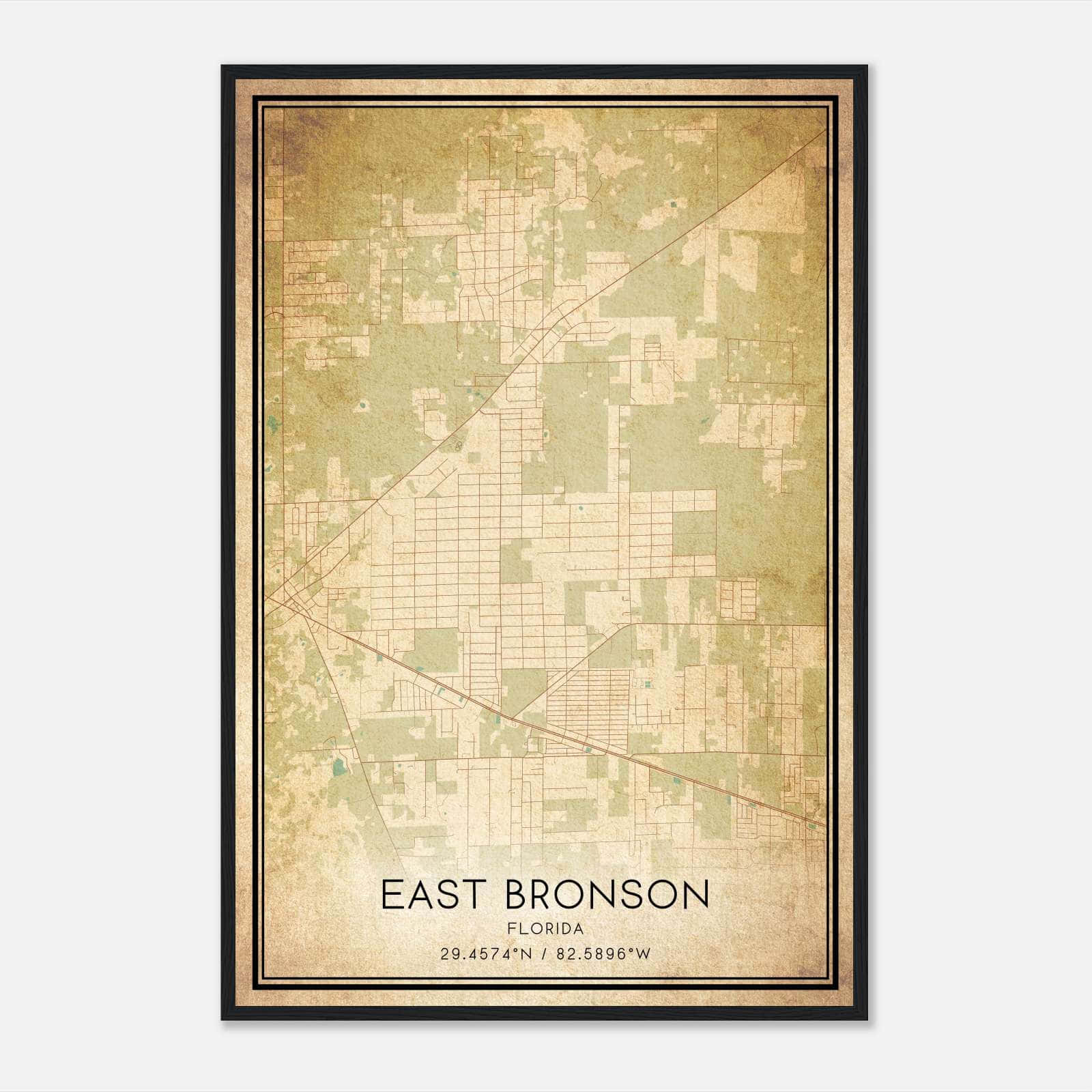 Vintage East Bronson Florida Map Poster, East Bronson FL City Road Wall ...