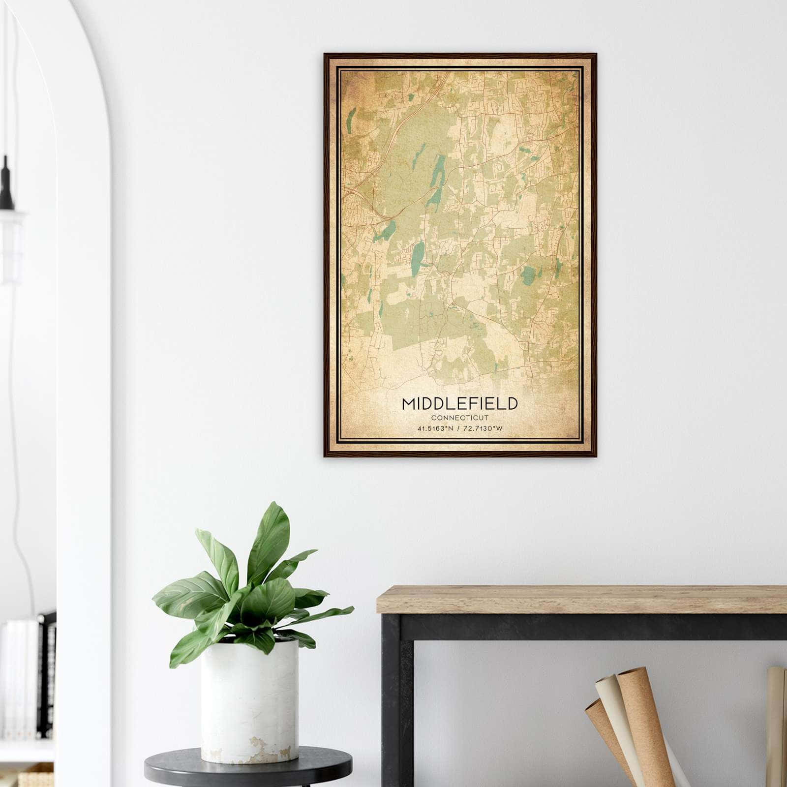 Vintage Middlefield Connecticut Map Poster, Middlefield CT City Road ...