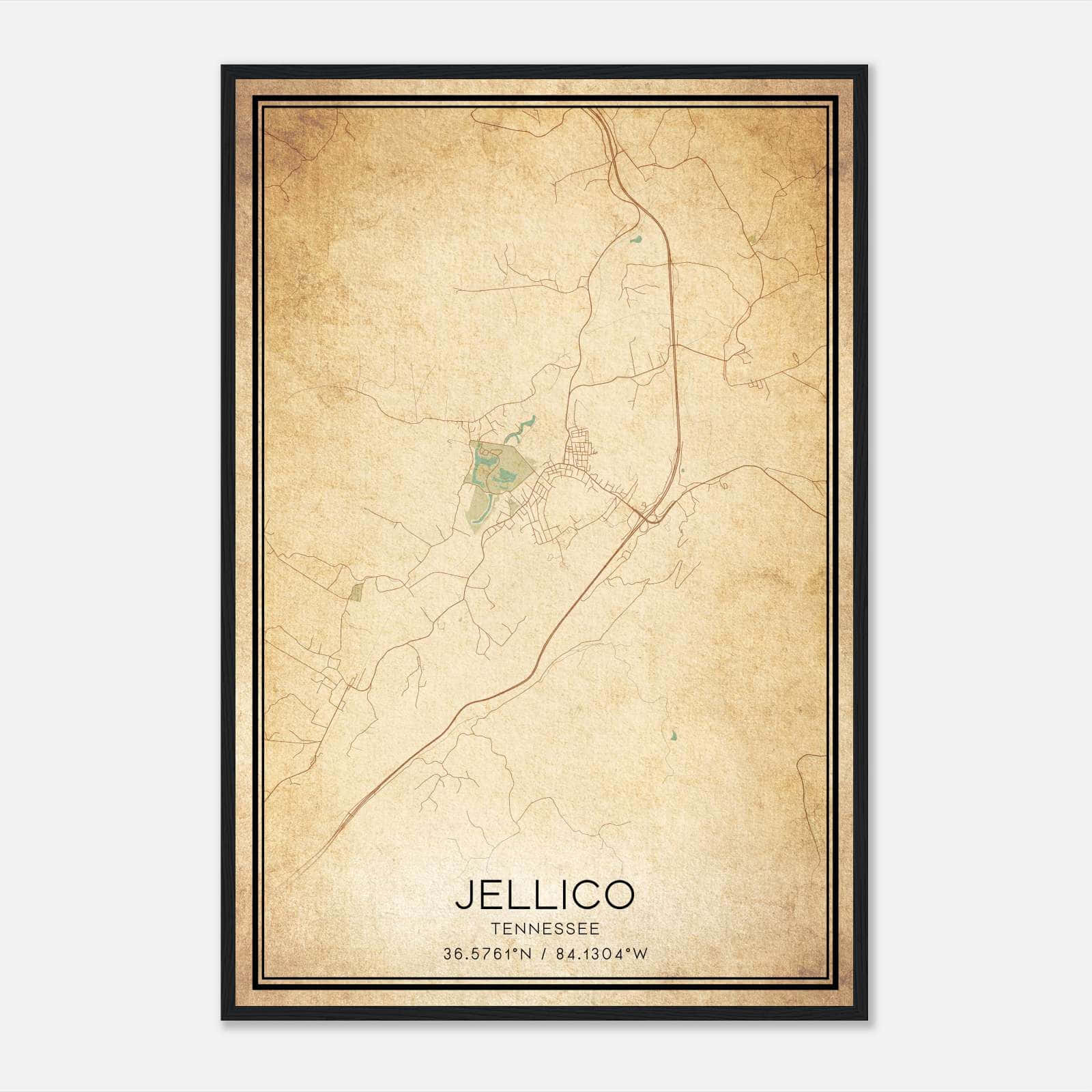 Vintage Jellico Tennessee Map Poster, Jellico TN City Road Wall Art ...