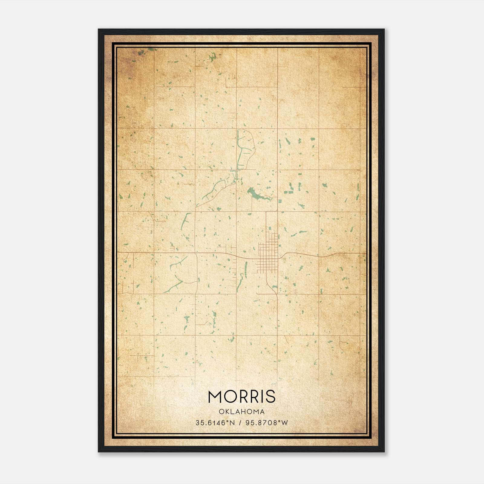 Vintage Morris Oklahoma Map Poster, Morris OK City Road Wall Art Print ...