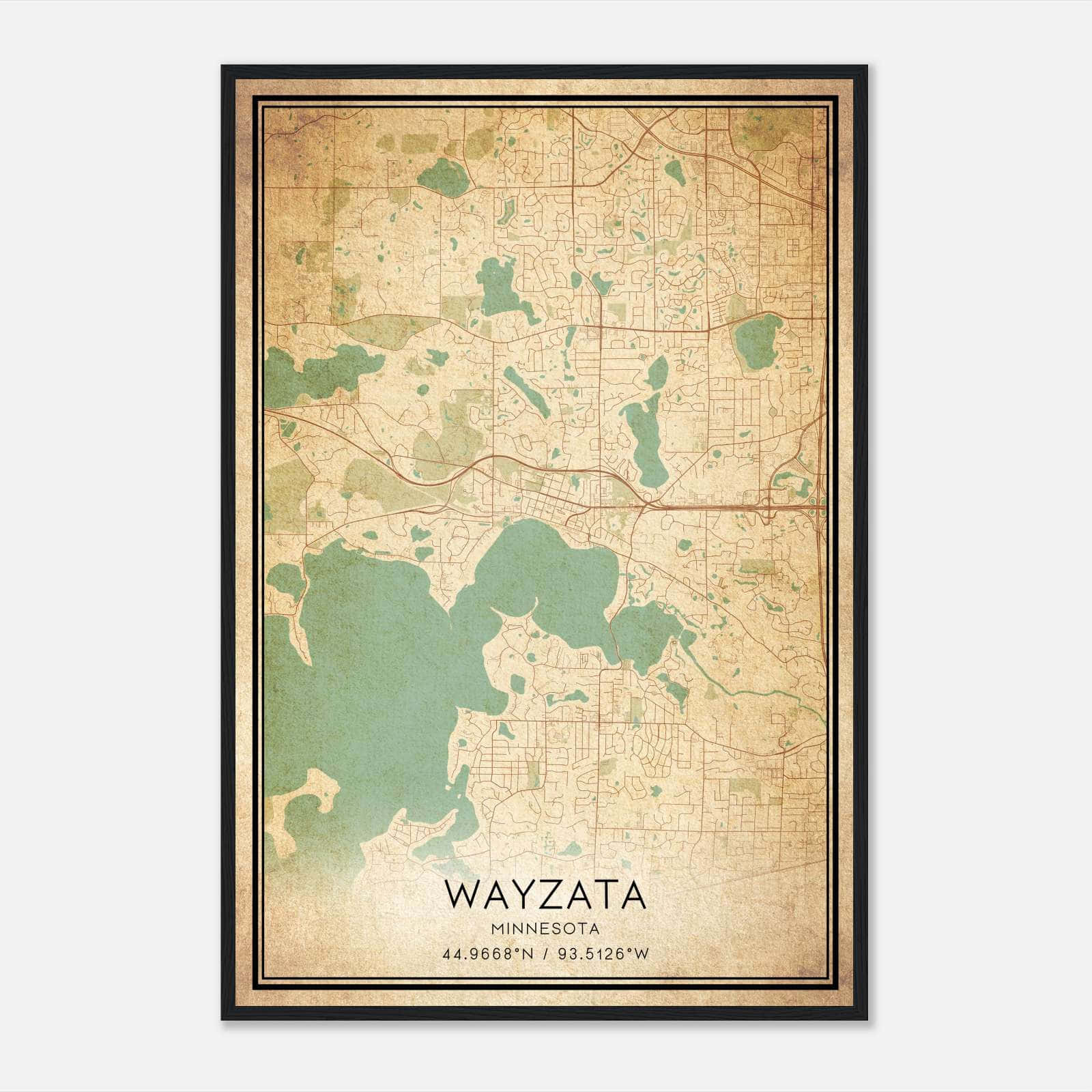 Vintage Wayzata Minnesota Map Poster, Wayzata MN City Road Wall Art ...