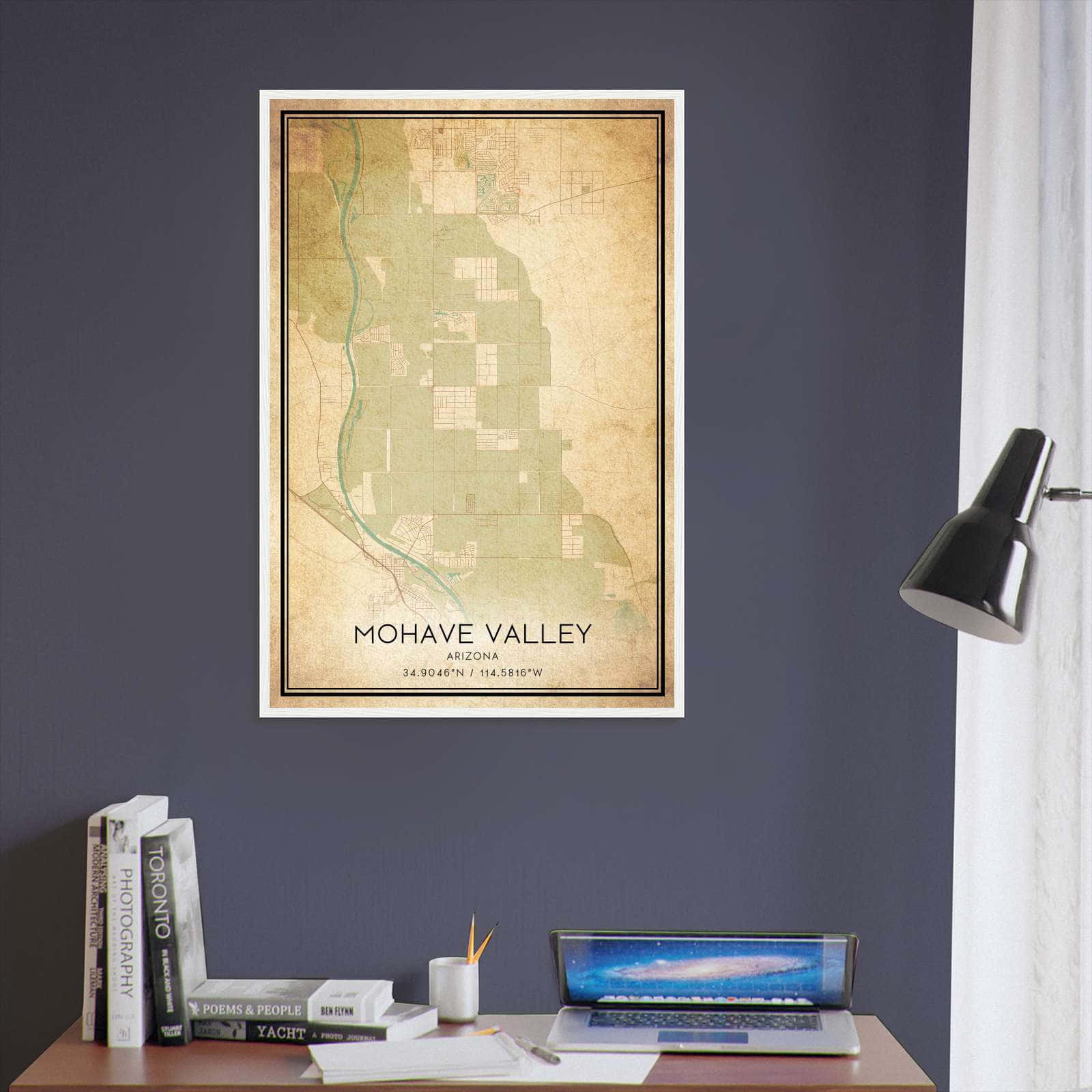 Vintage Mohave Valley Arizona Map Poster, Mohave Valley AZ City Road ...