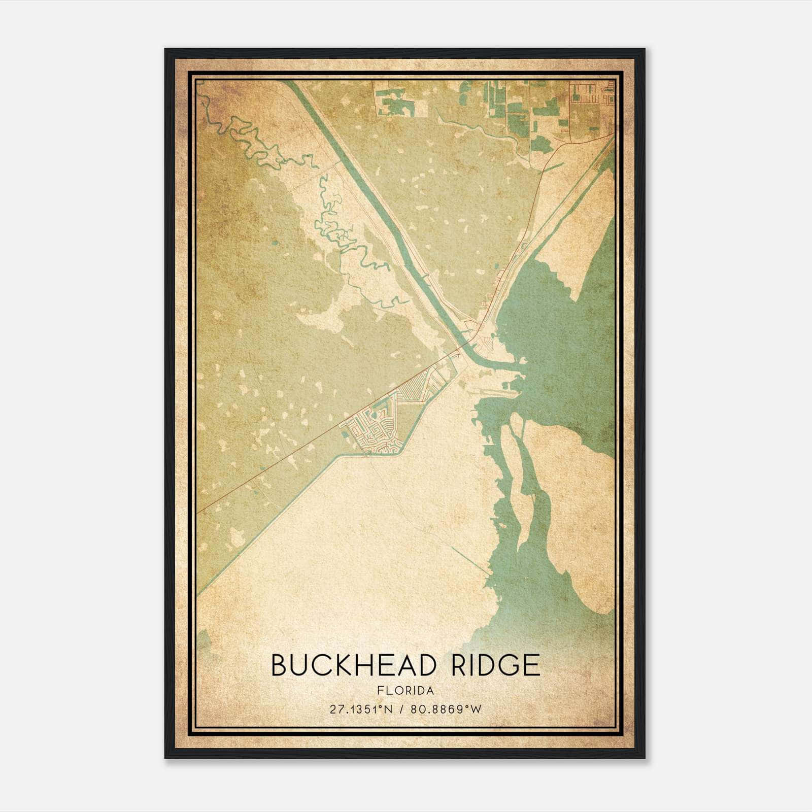 Vintage Buckhead Ridge Florida Map Poster, Buckhead Ridge FL City Road ...