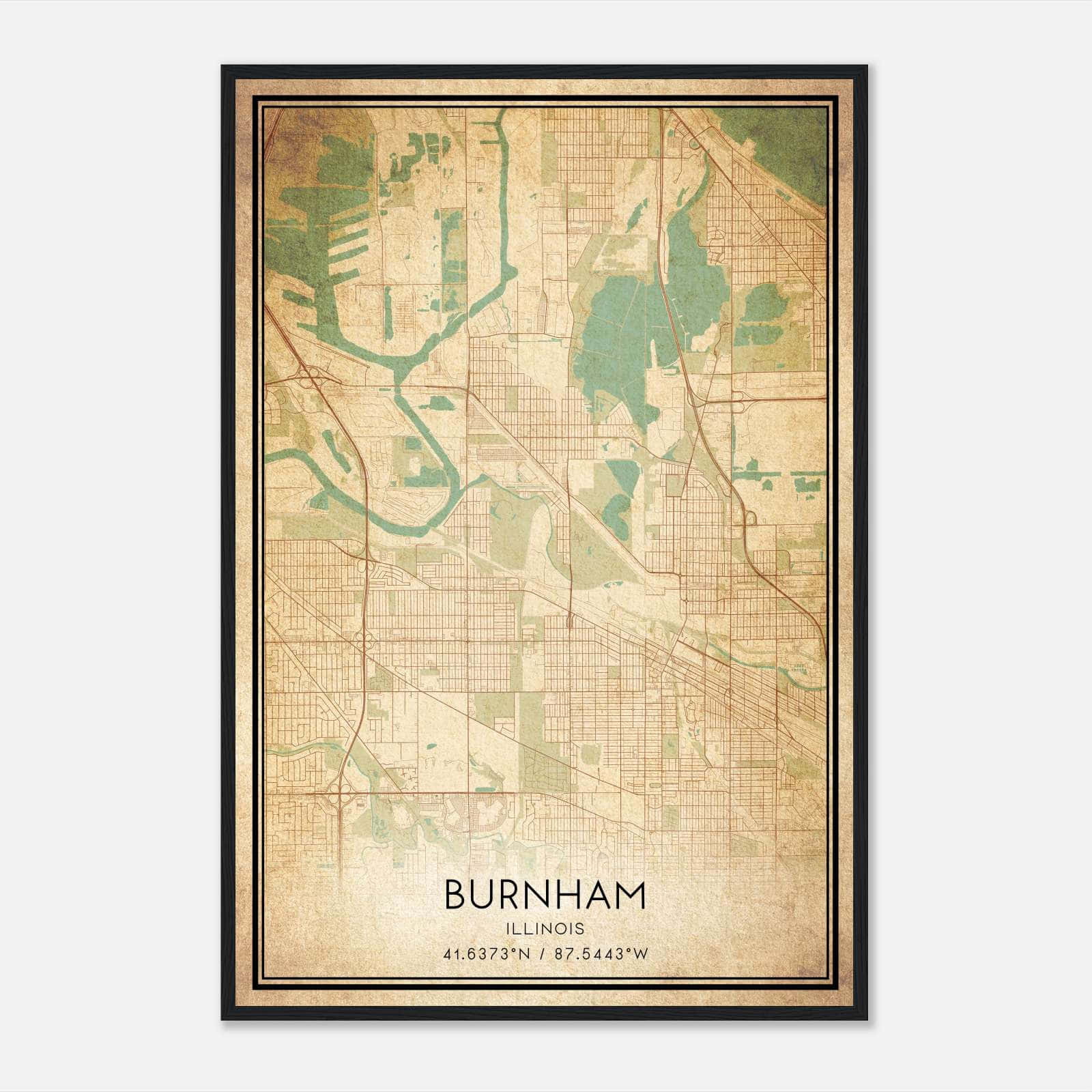 Vintage Burnham Illinois Map Poster, Burnham IL City Road Wall Art ...