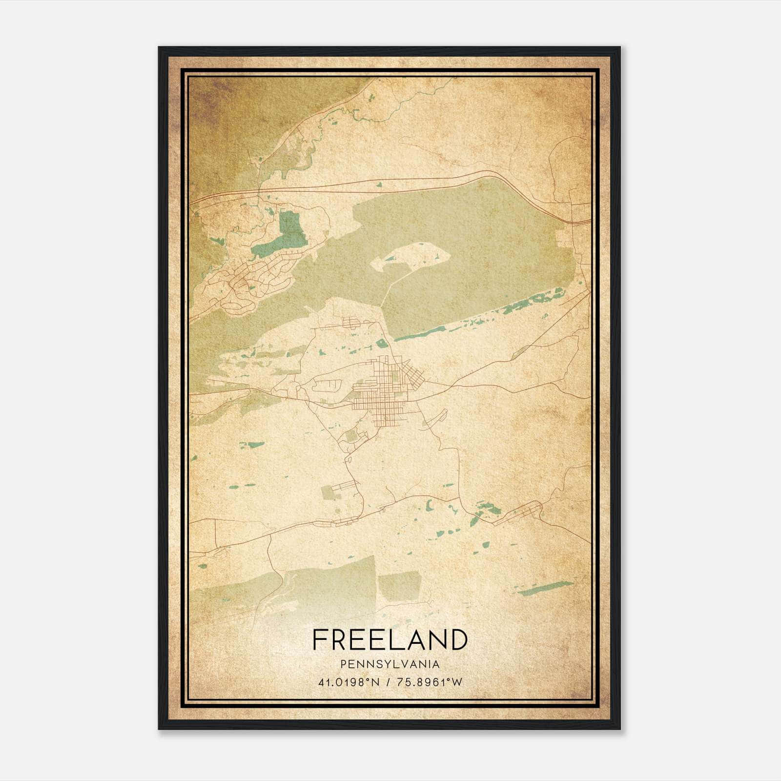 Vintage Freeland Pennsylvania Map Poster, Freeland PA City Road Wall ...