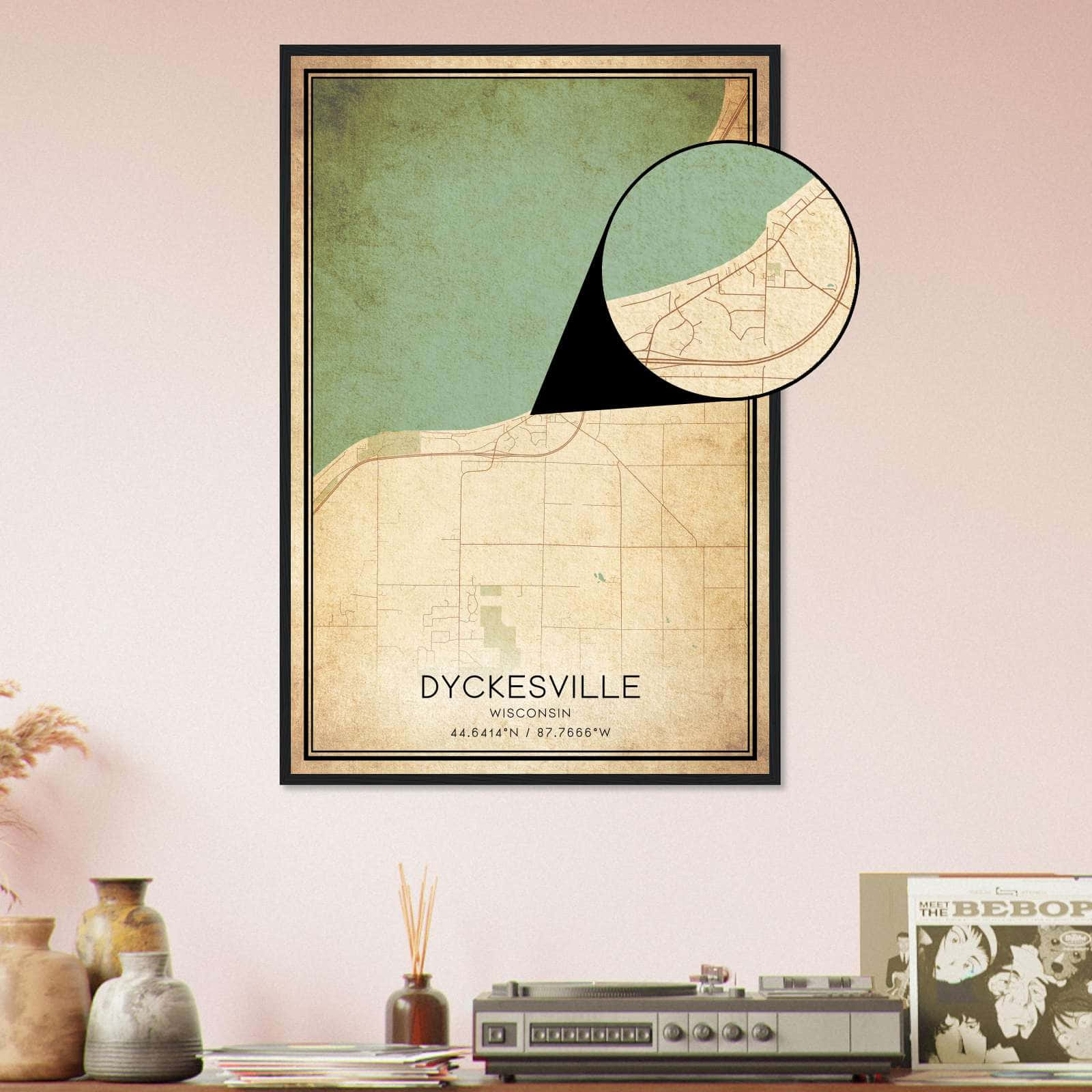 Vintage Dyckesville Wisconsin Map Poster, Dyckesville WI City Road Wall ...