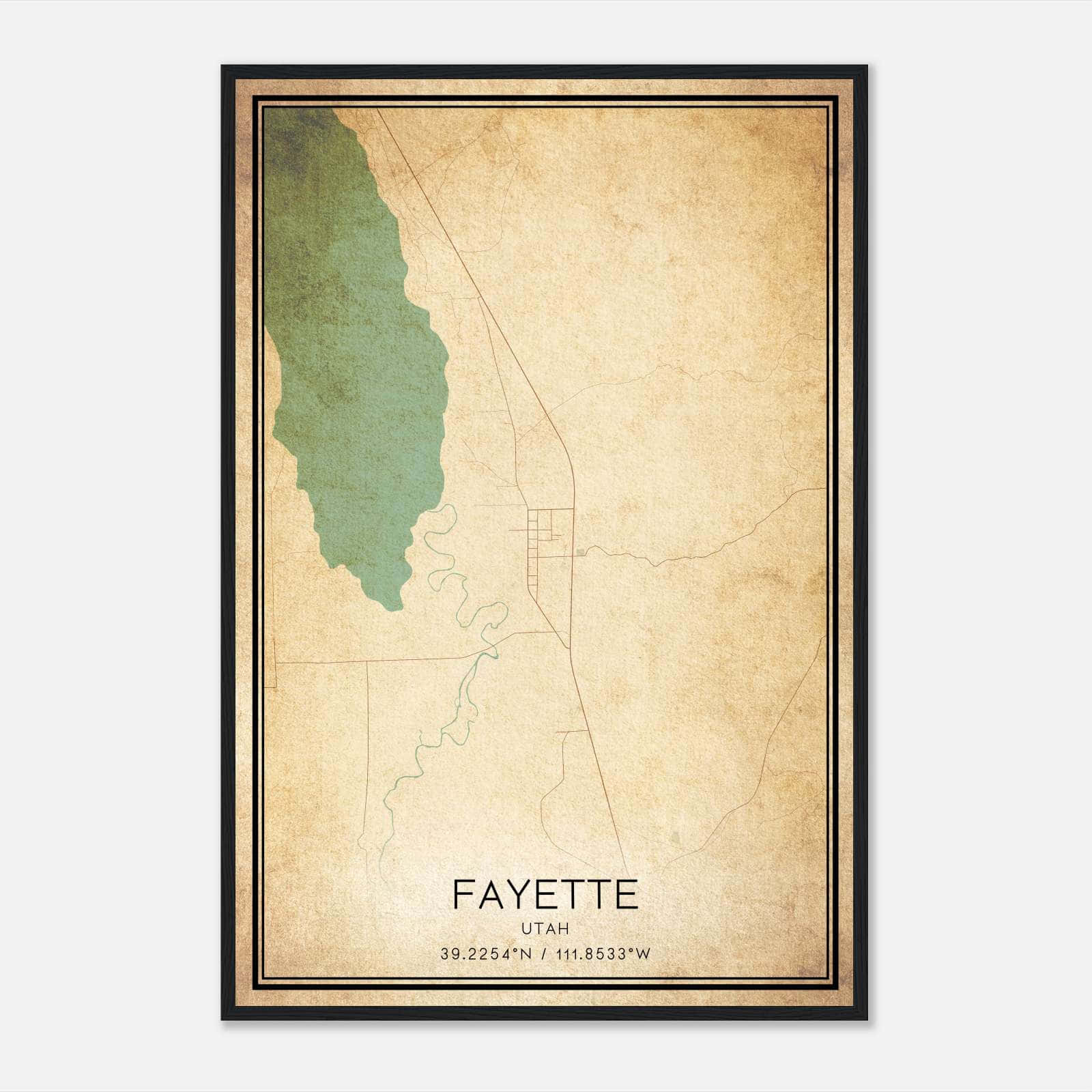 Vintage Fayette Utah Map Poster, Fayette UT City Road Wall Art Print ...