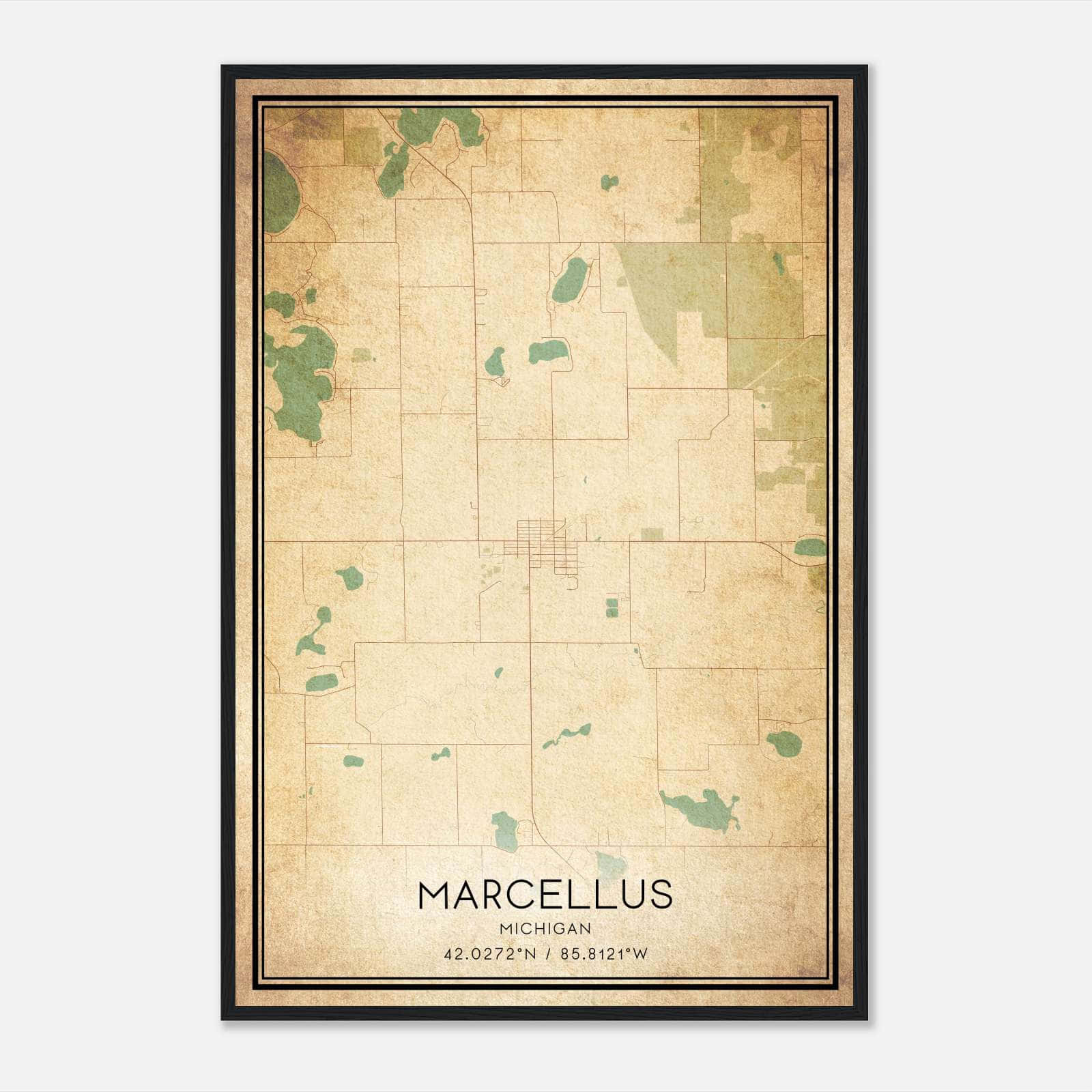 Vintage Marcellus Michigan Map Poster, Marcellus MI City Road Wall Art ...
