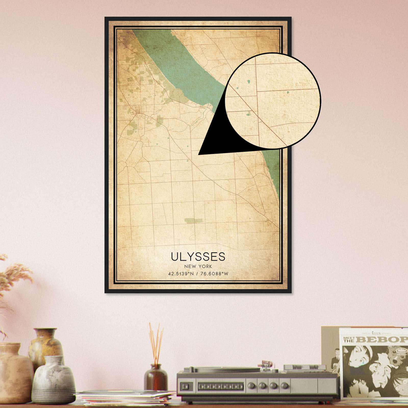 Vintage Ulysses New York Map Poster, Ulysses NY City Road Wall Art ...