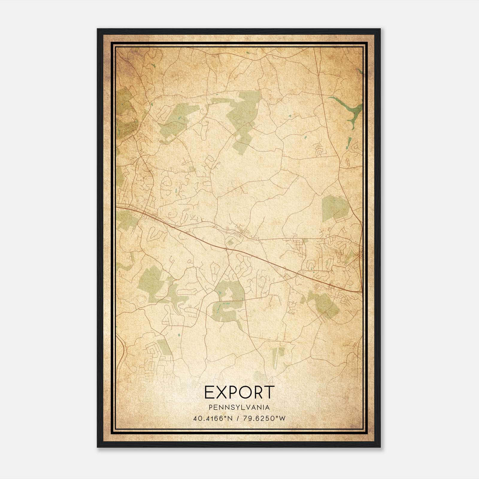 Vintage Export Pennsylvania Map Poster, Export PA City Road Wall Art ...