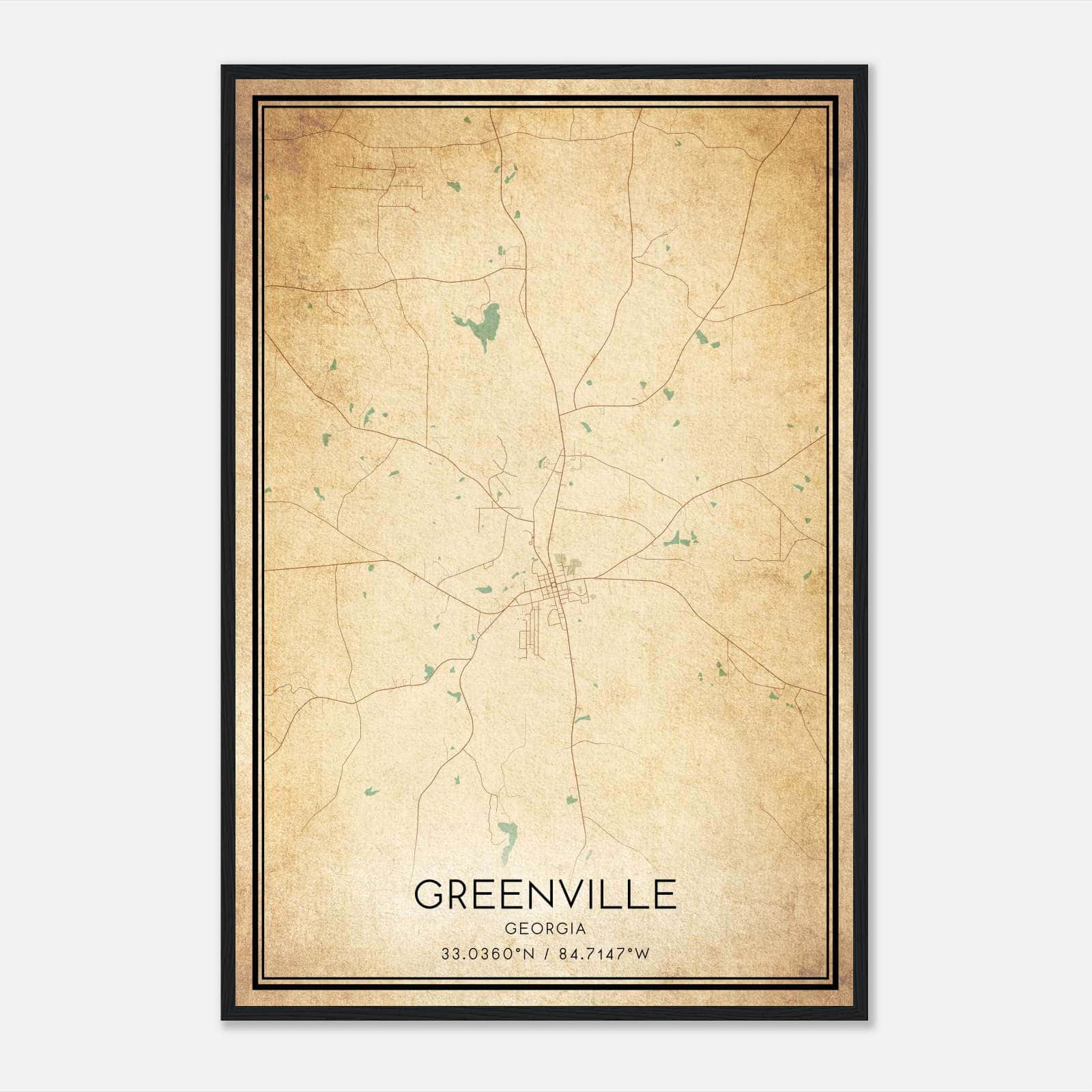 Vintage Greenville Georgia Map Poster, Greenville GA City Road Wall Art ...